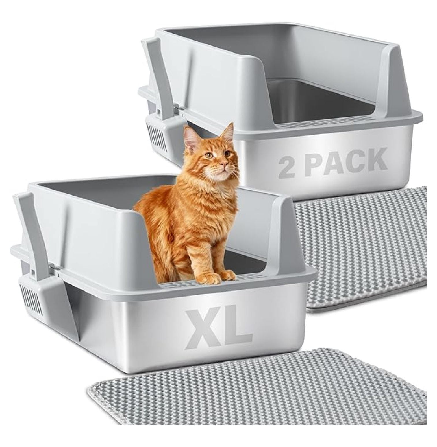 Stainless Steel Litter Box 2 Pack, XL Metal Litter Box with Lid, Large ...