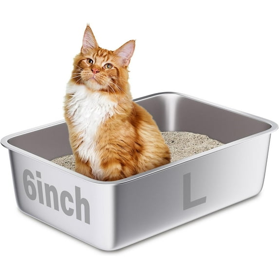 Stainless Steel Litter Box, 20"x14"x6"(Deep) High Sided Large Metal ...