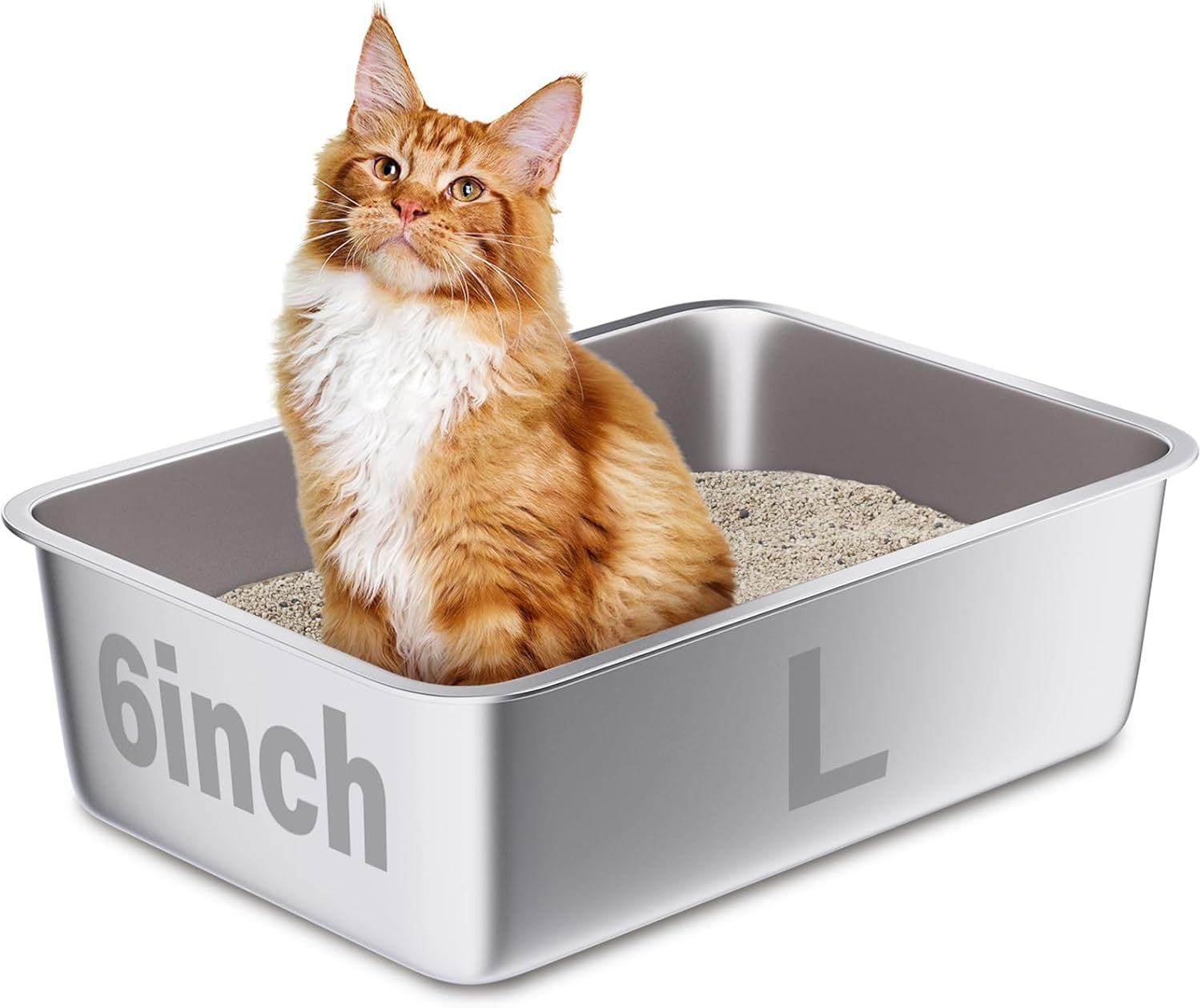 Stainless Steel Litter Box, 20"x14"x6"(Deep) High Sided Large Metal ...
