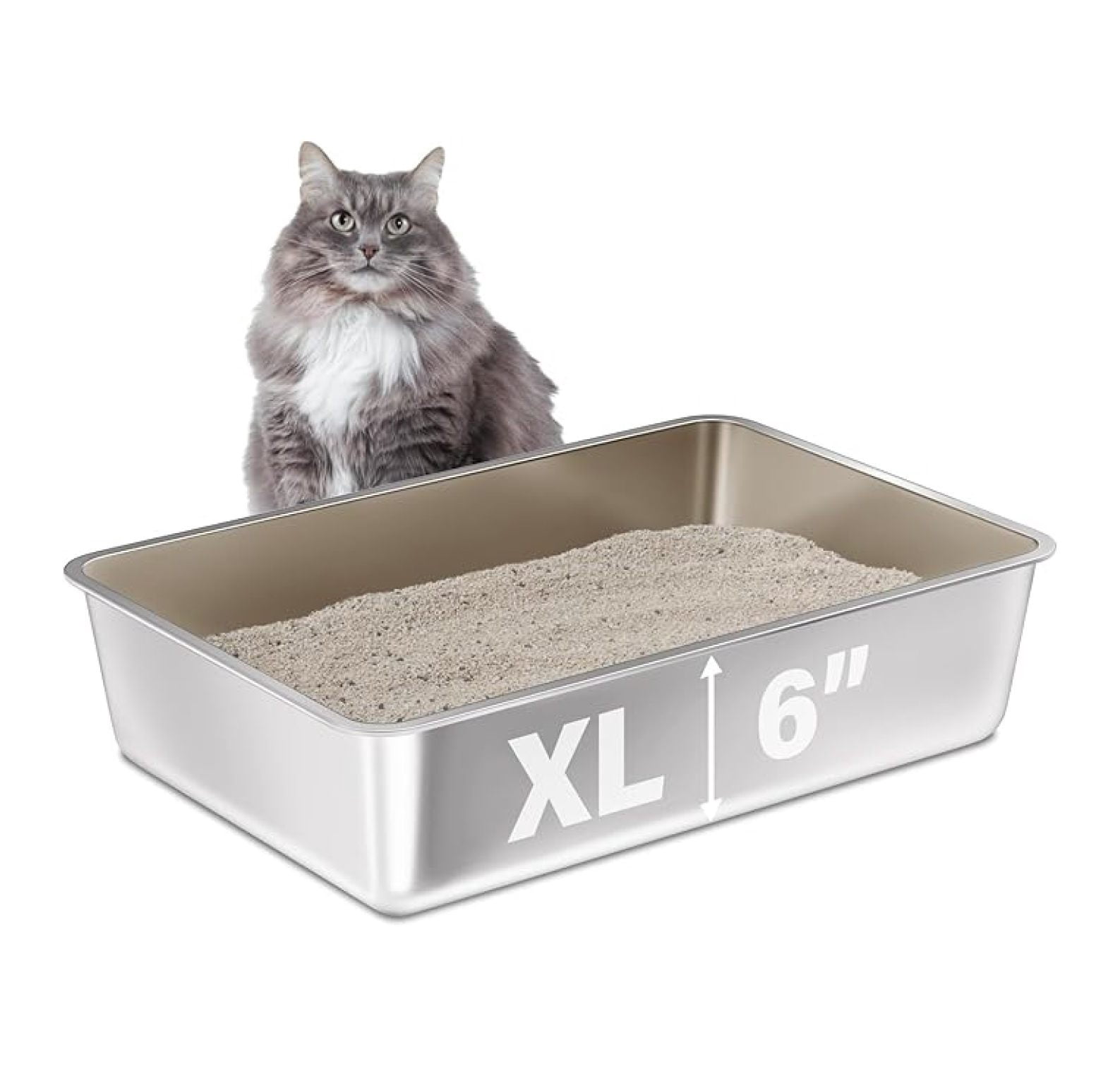 Stainless Steel Litter Box, 23.6“x15.7"x6" Deep Stainless Steel Cat ...