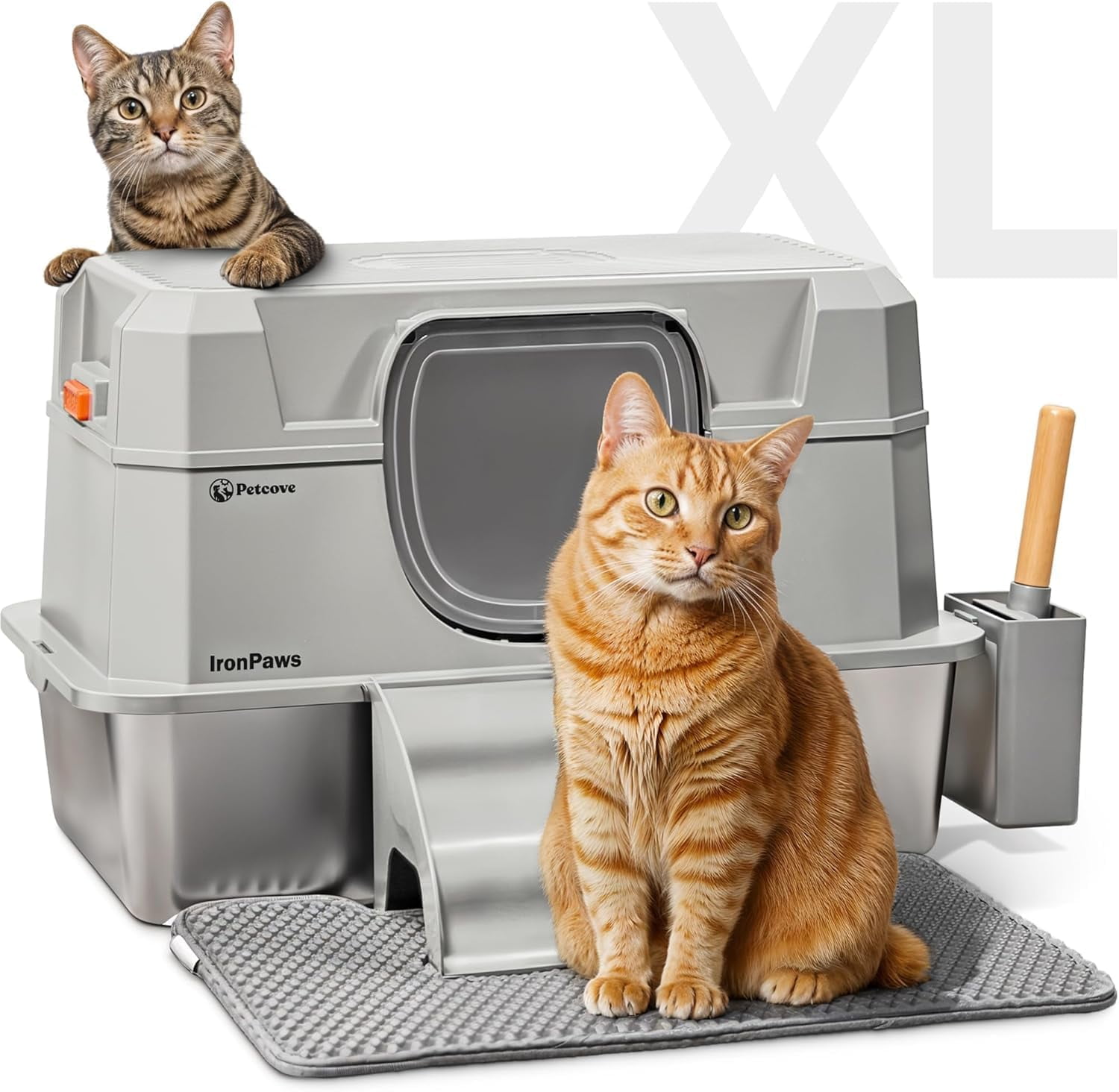Stainless Steel Litter Box with Built-in Odor Control - 28L XL Enclosed ...