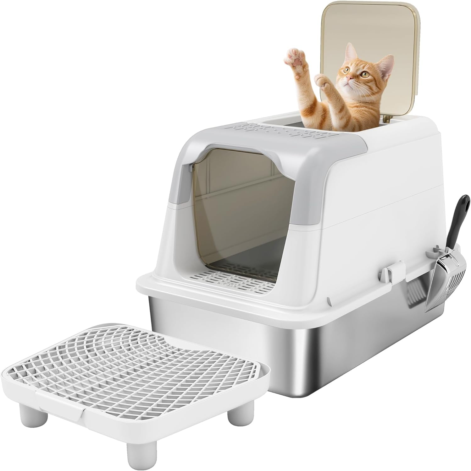 Stainless Steel Litter Box, Extra Large Enclosed Cat Litter Box with ...