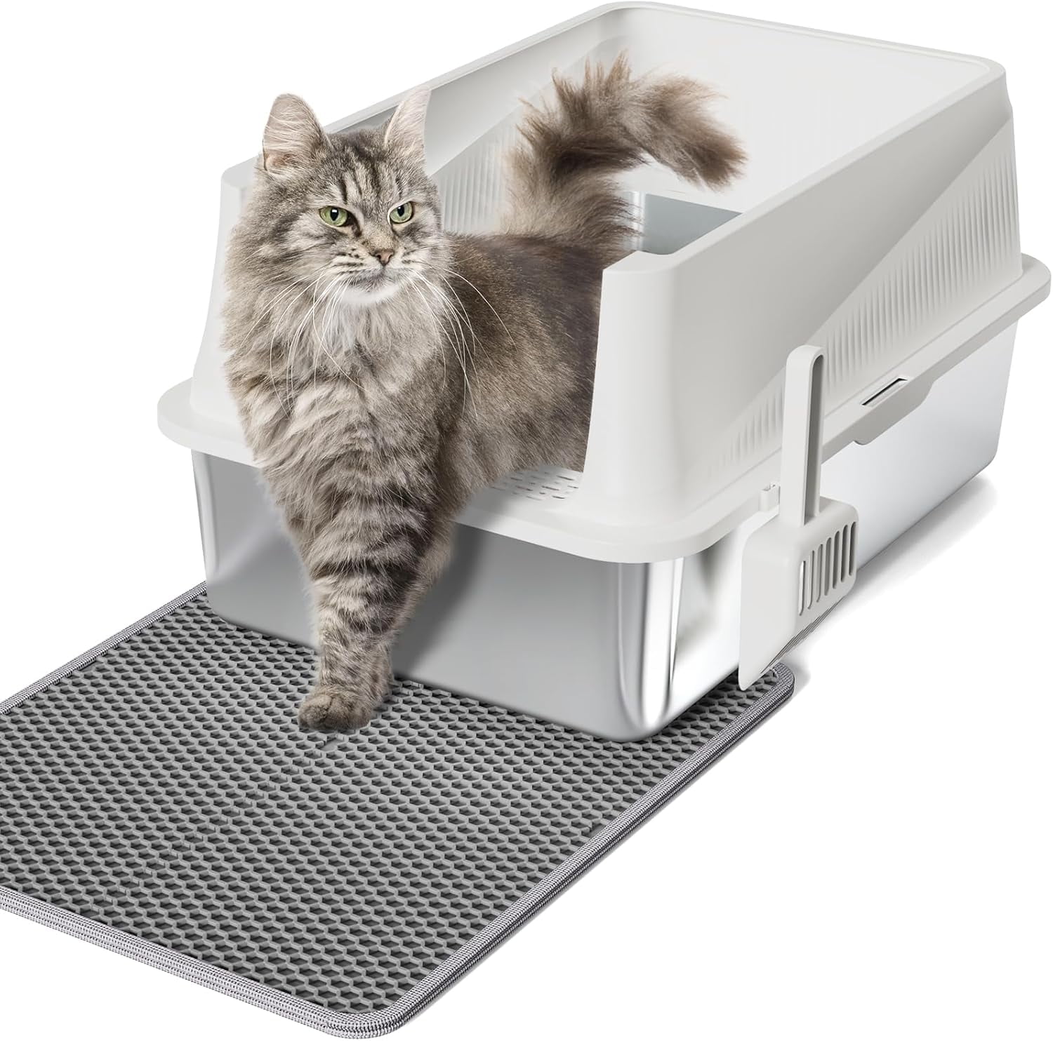 Stainless Steel Litter Box,High Sided Enclosed Cat Litter Boxes with ...
