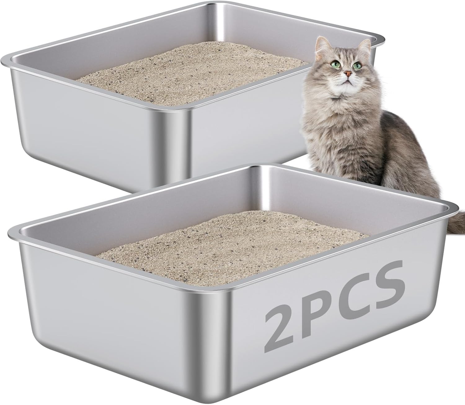 Stainless Steel Litter Box, High Sided Large Metal Cat Litter Boxes ...