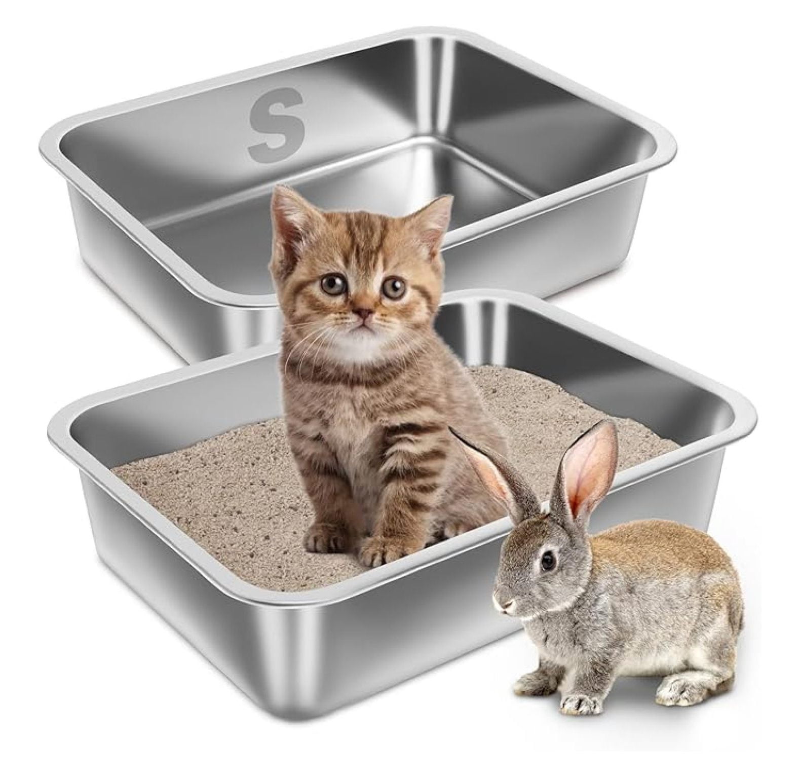 Stainless Steel Litter Box for Kitten 2 Pack,15.7"×11.8"×4" Small ...