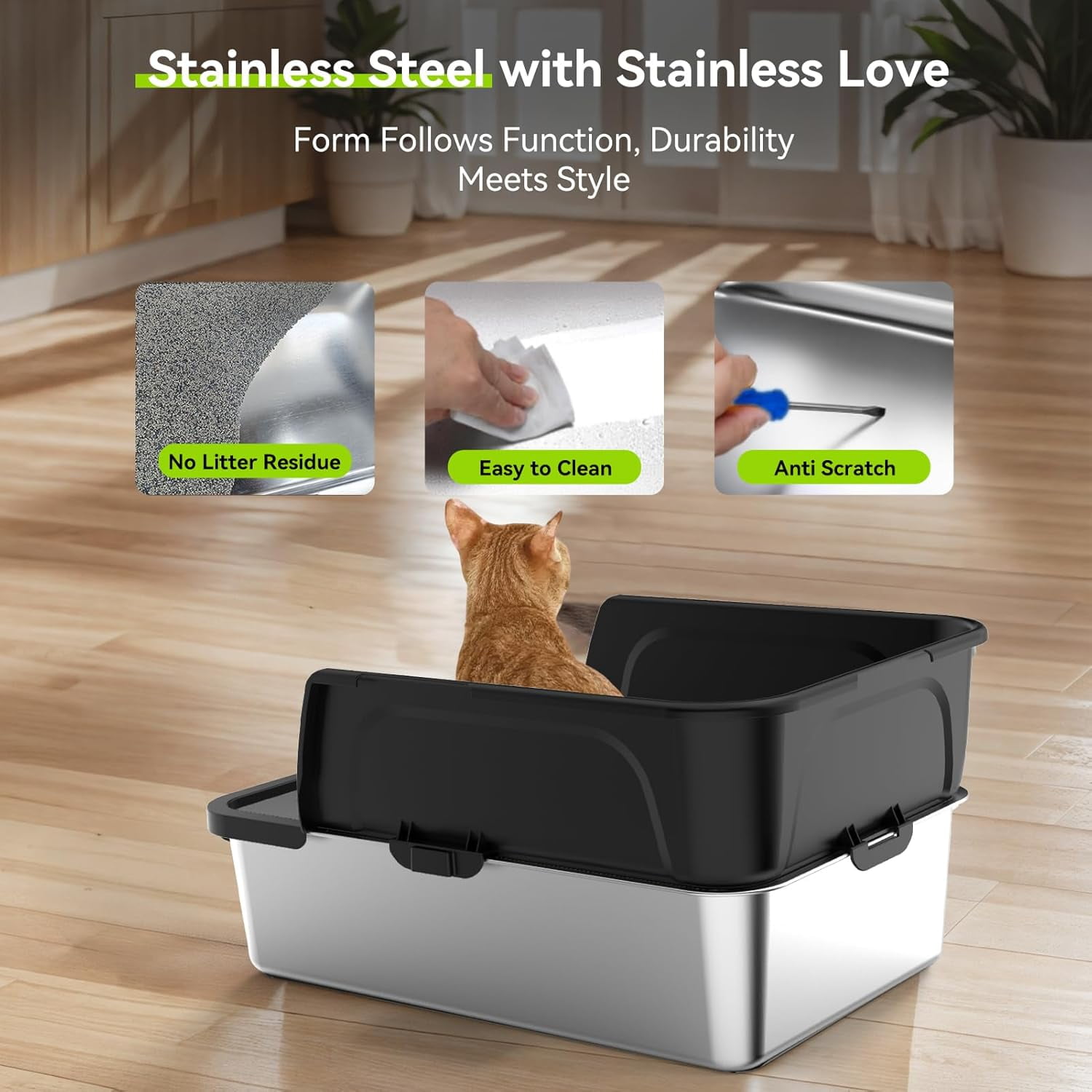 Stainless Steel Litter Box, Large Metal Cat Litter Boxes with High ...