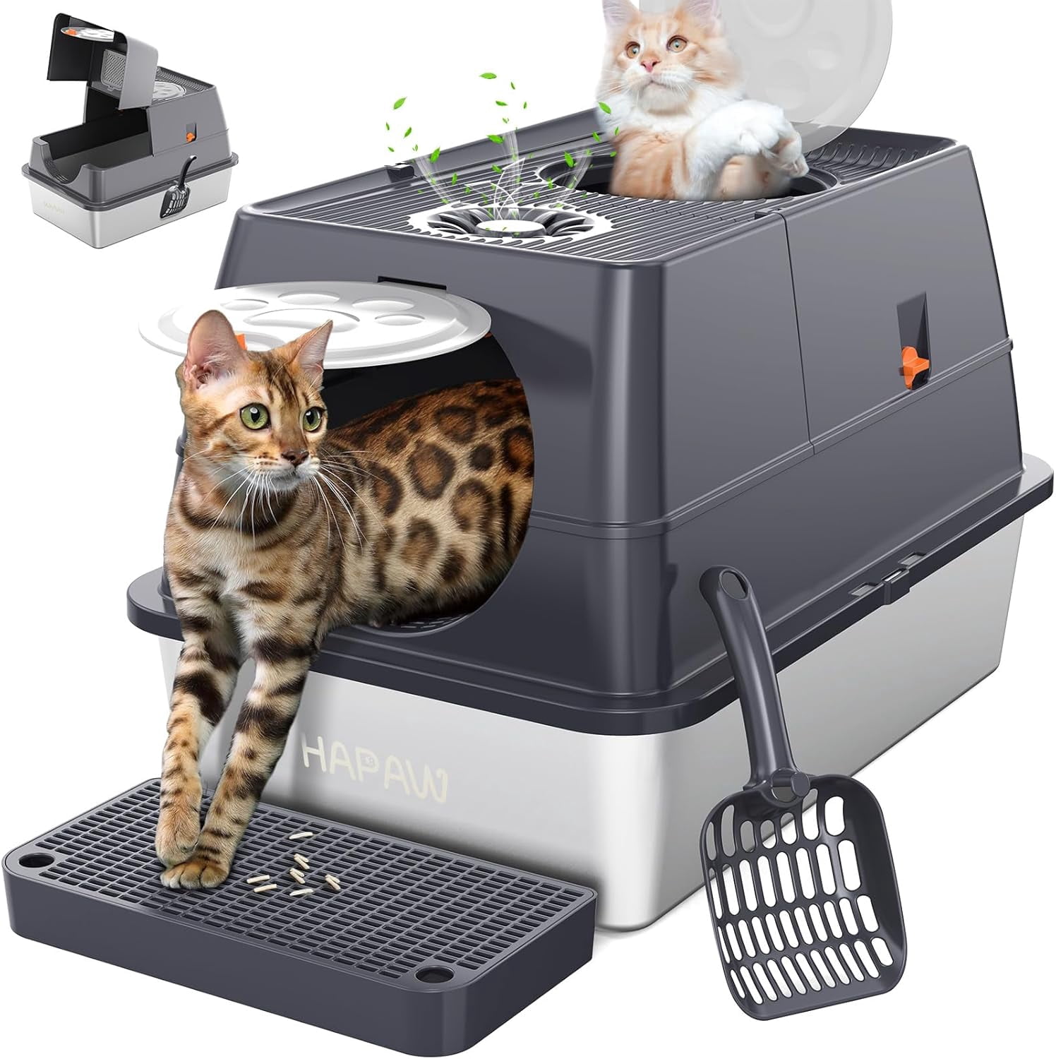 Stainless Steel Litter Box with Lid, 135° Flip-Top Extra Large Cat ...