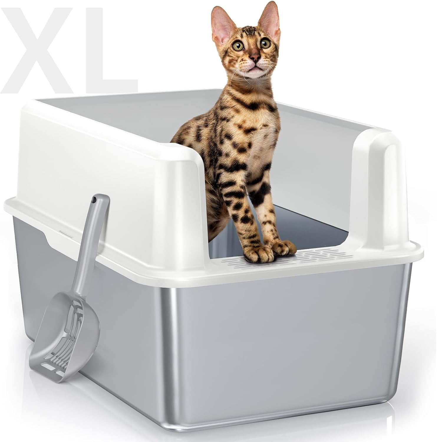 Stainless Steel Litter Box with Lid, 14” XL Stainless Steel Cat Litter ...
