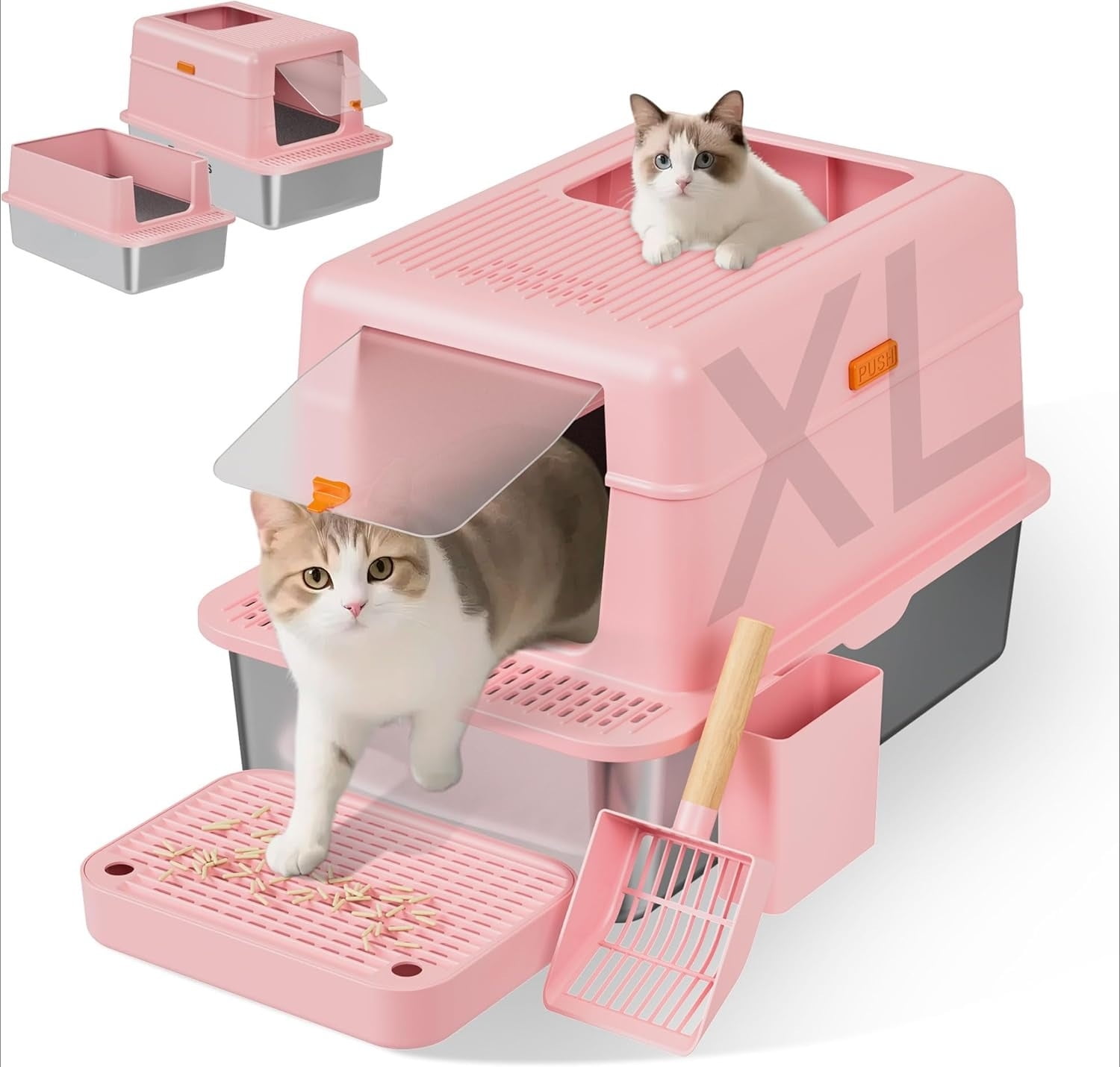 Stainless Steel Litter Box with Lid, 20L Metal Enclosed Litter Box for ...