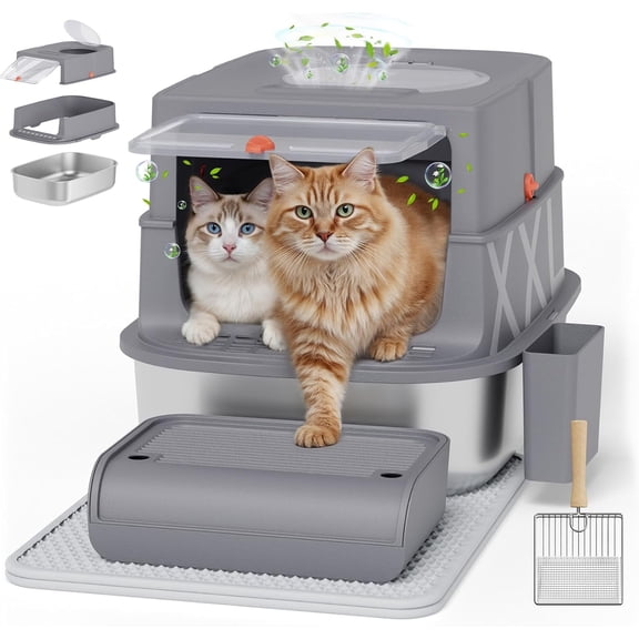 Large Stainless Steel Cat Litter Box with Lid – High Sided Metal ...