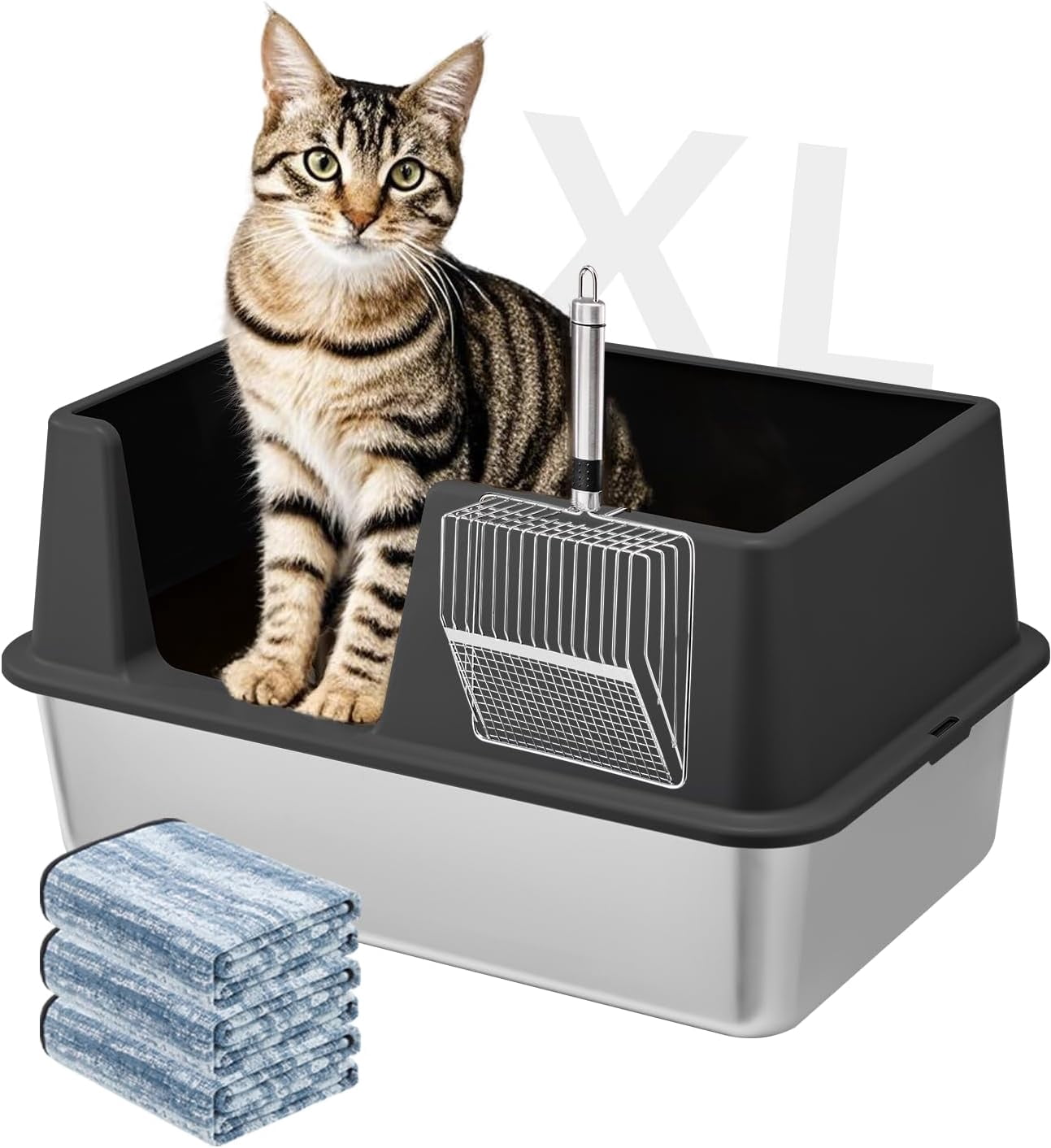 Stainless Steel Litter Box with Lid, Extra Large Metal Cat Box for Big ...
