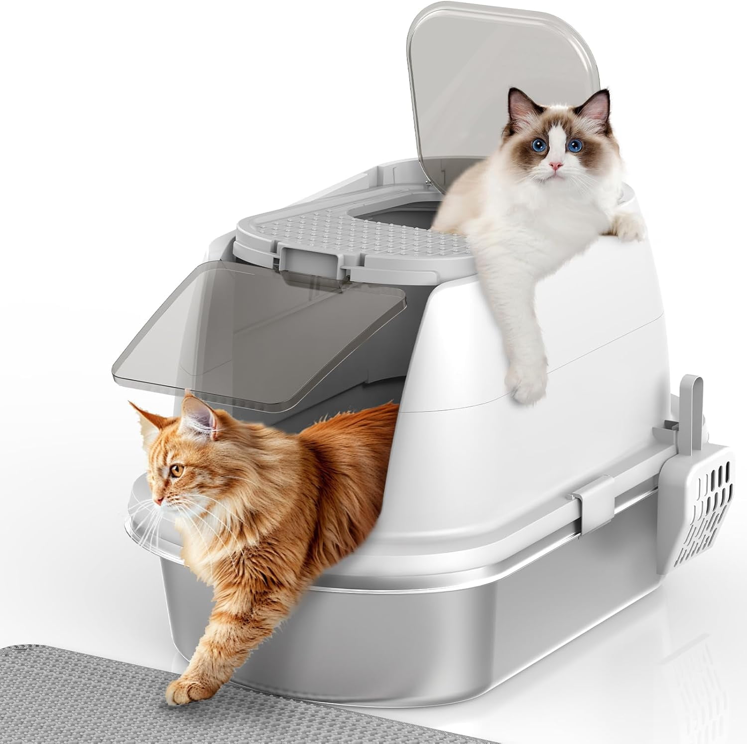 Stainless Steel Litter Box with Lid,Large Enclosed Cat Litter Box ...