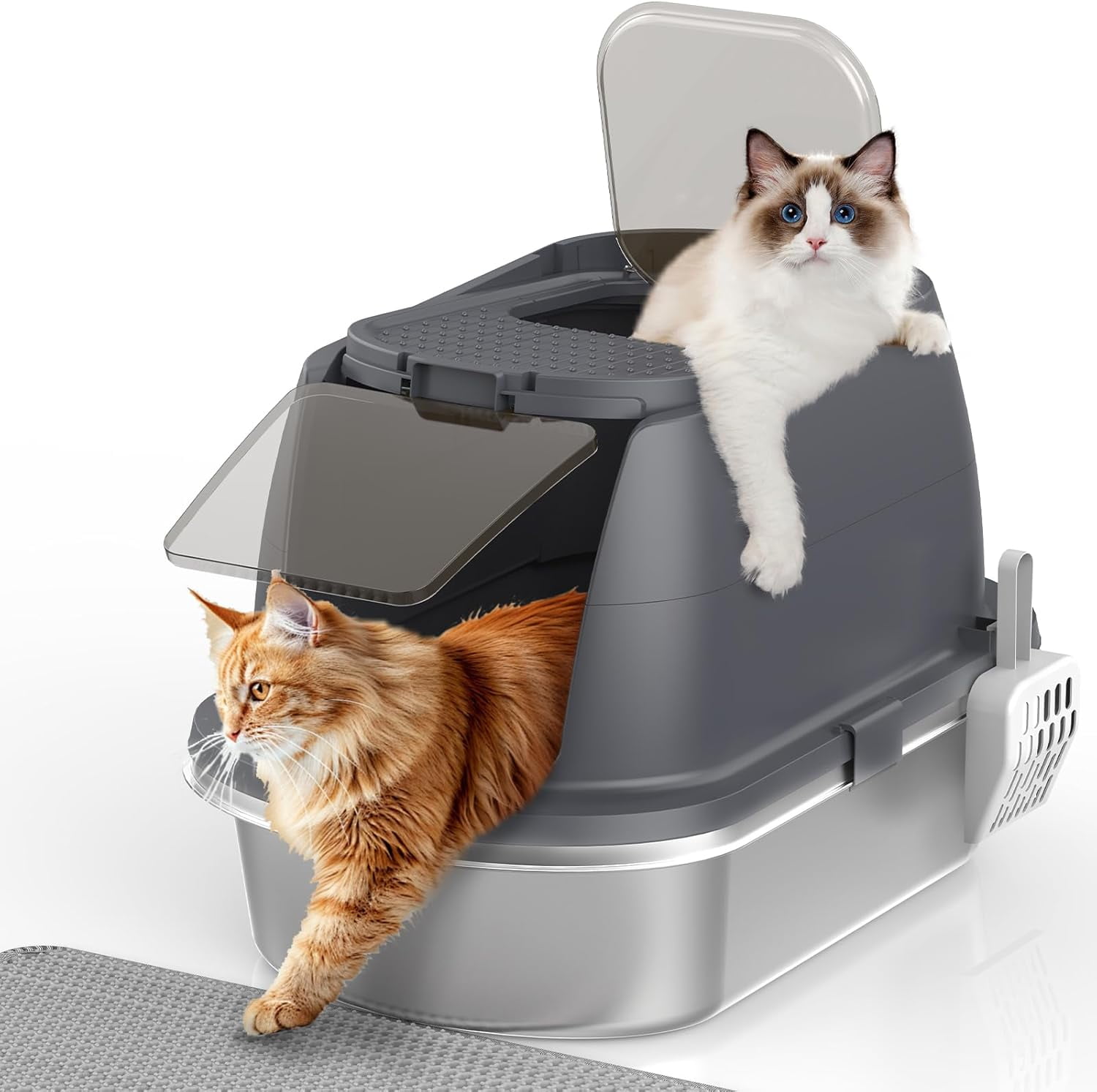 Stainless Steel Litter Box with Lid,Large Enclosed Cat Litter Box ...