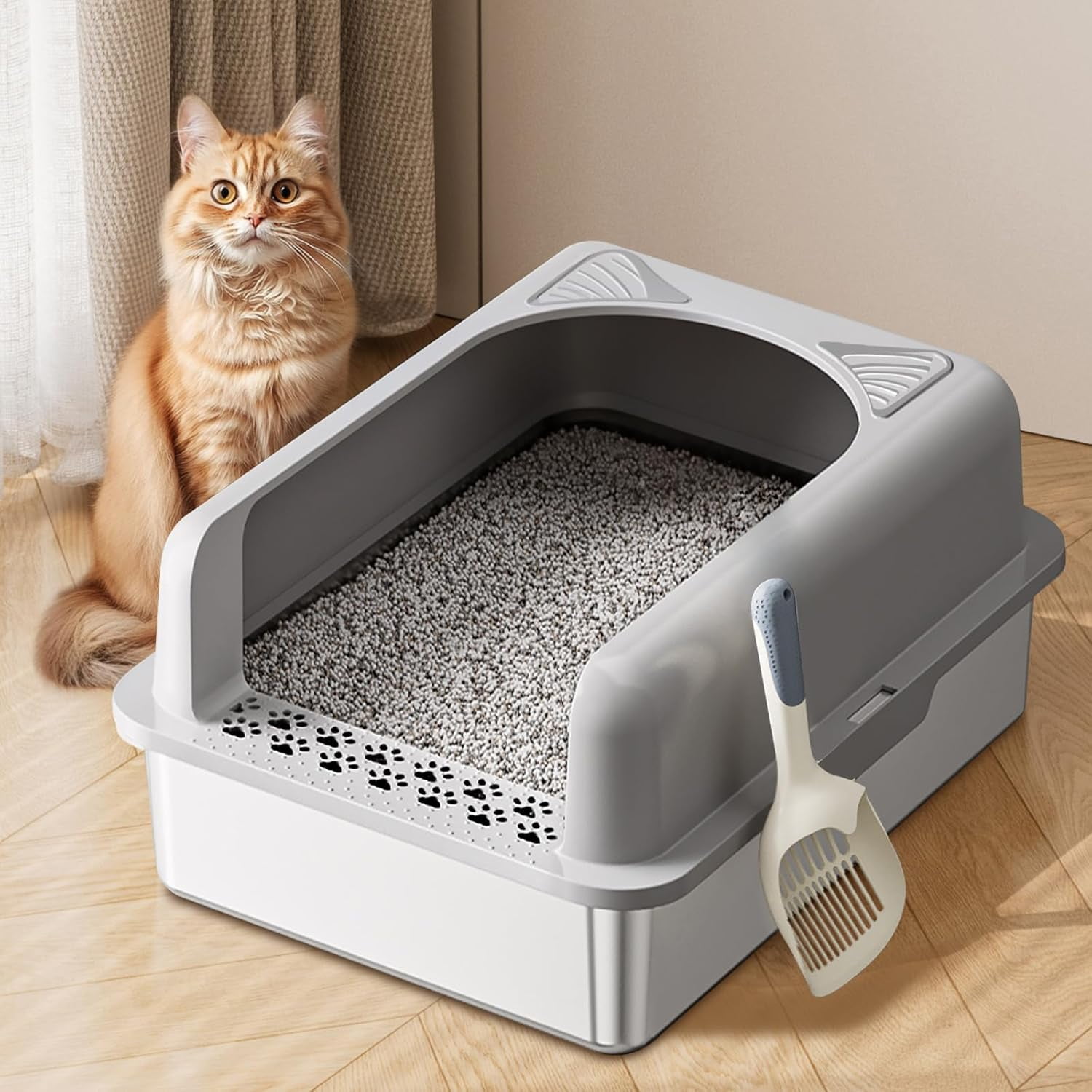 Stainless Steel Litter Box with Lid, Litter Box Enclosure for Big ...