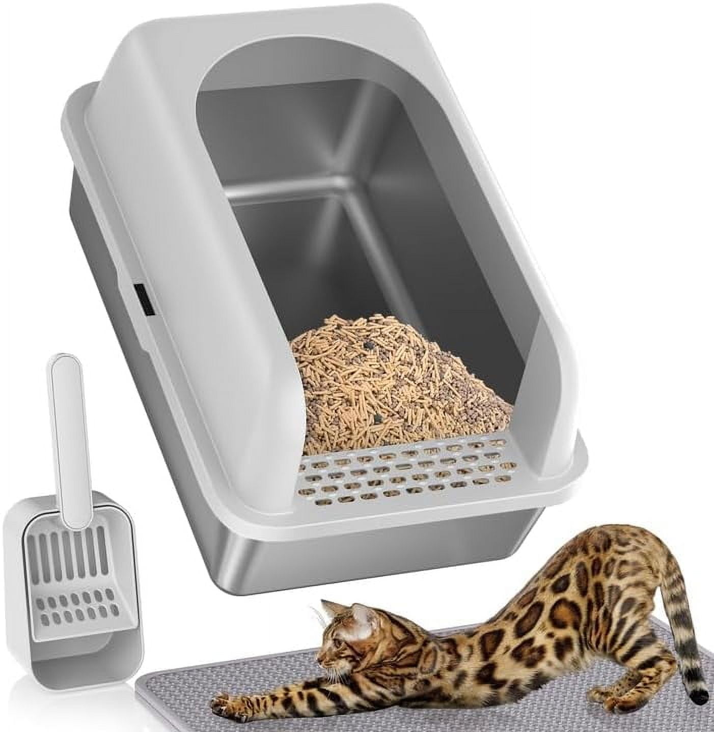 Stainless Steel Litter Box with Lid, Metal Litter Box with Cat Litter ...