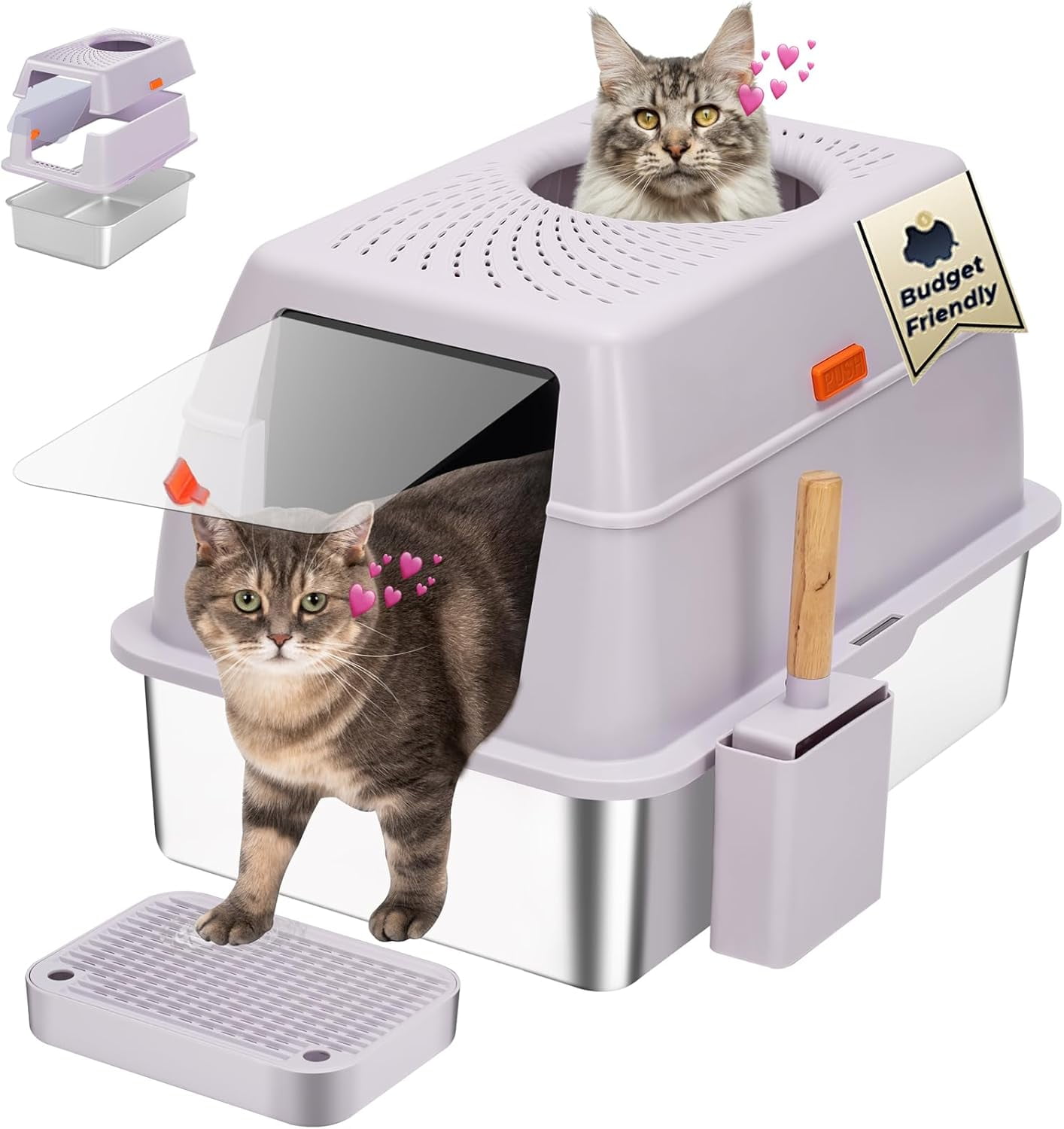 Stainless Steel Litter Box with Lid, SUS304 Metal Cat Litter Boxes ...