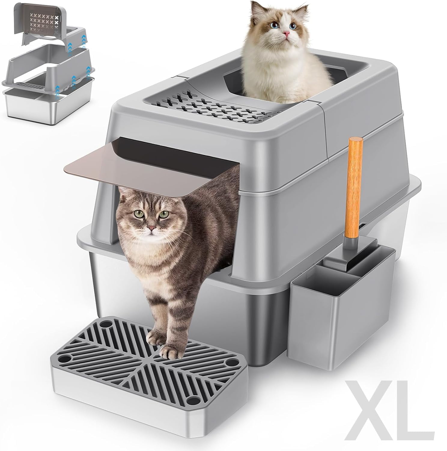 Stainless Steel Litter Box with Lid, XL Extra Large Enclosed Cat Litter Box Fits All Cats ...