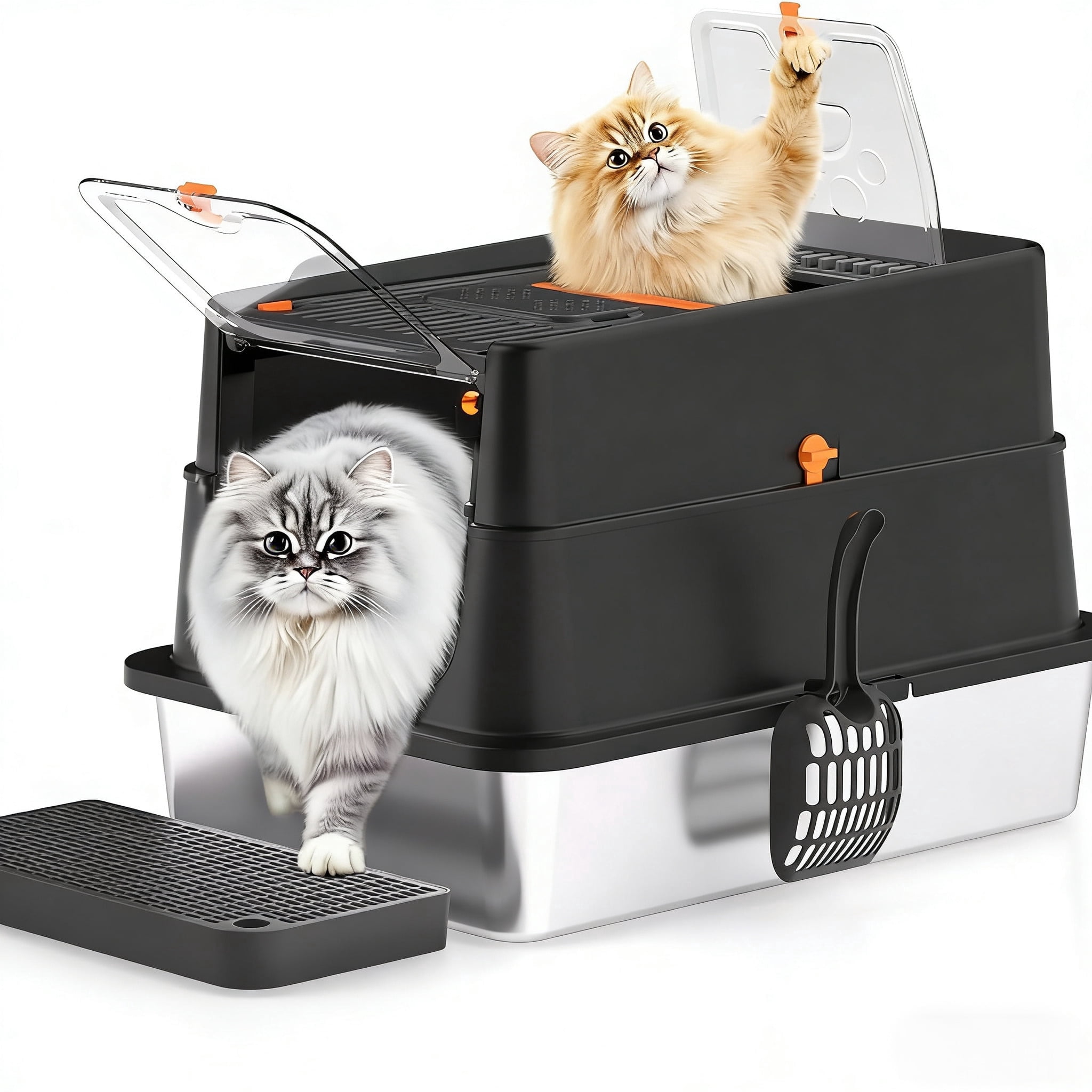 Premium Fully Enclosed Stainless Steel Litter Box, High-Sided with Lid ...