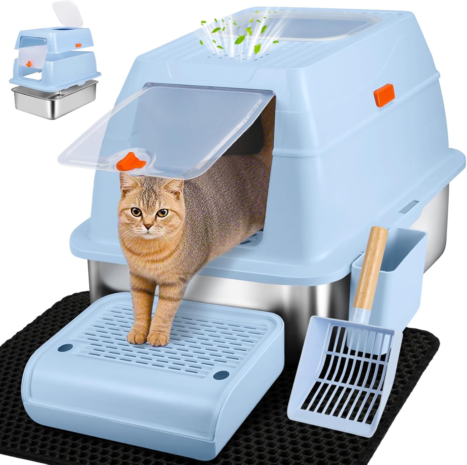 Stainless Steel Litter Box with Lid, XL Front Entry Enclosed Extra ...