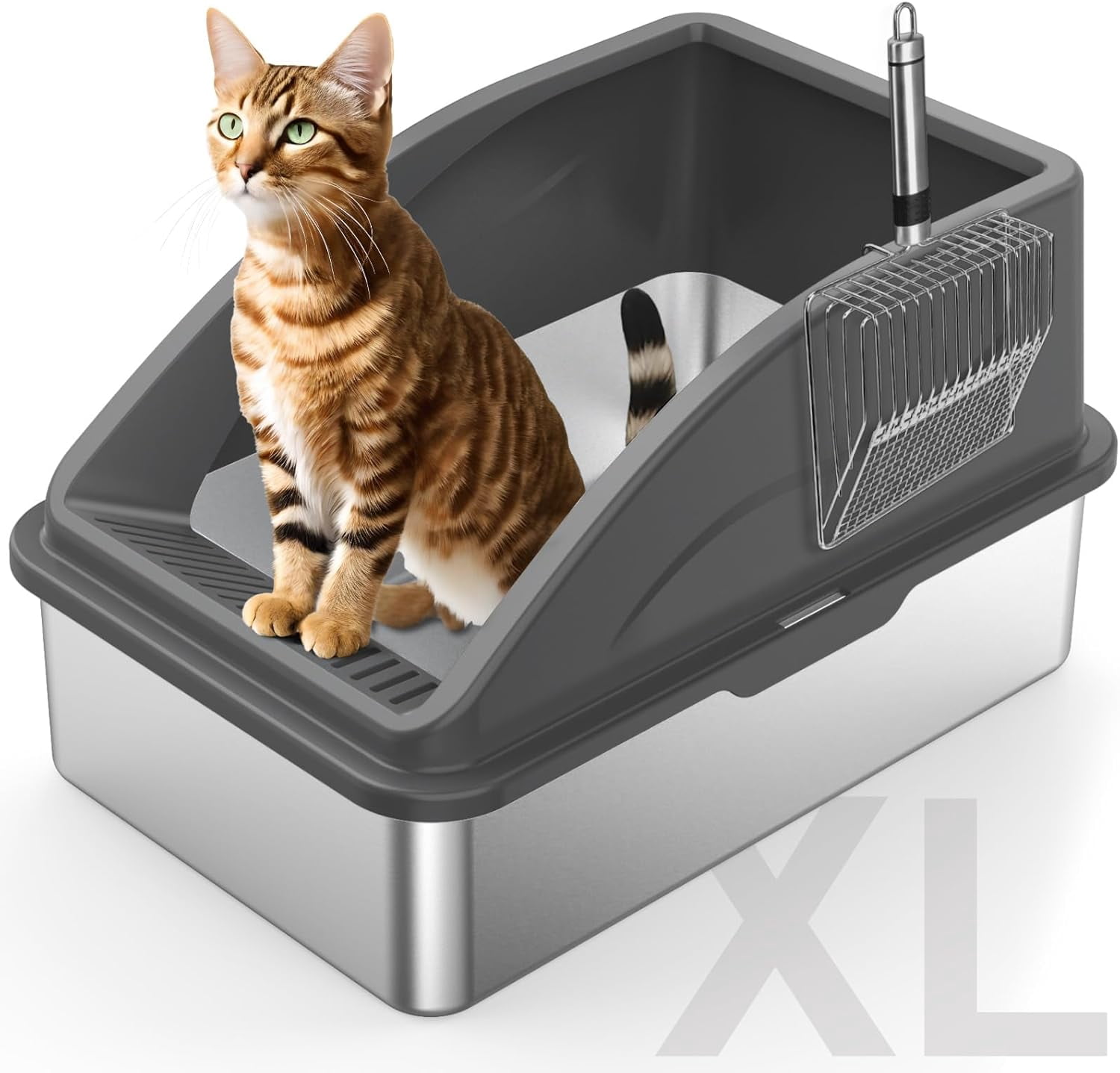 Stainless Steel Litter Box with Lid, XL Metal Cat Litter Box for Big ...