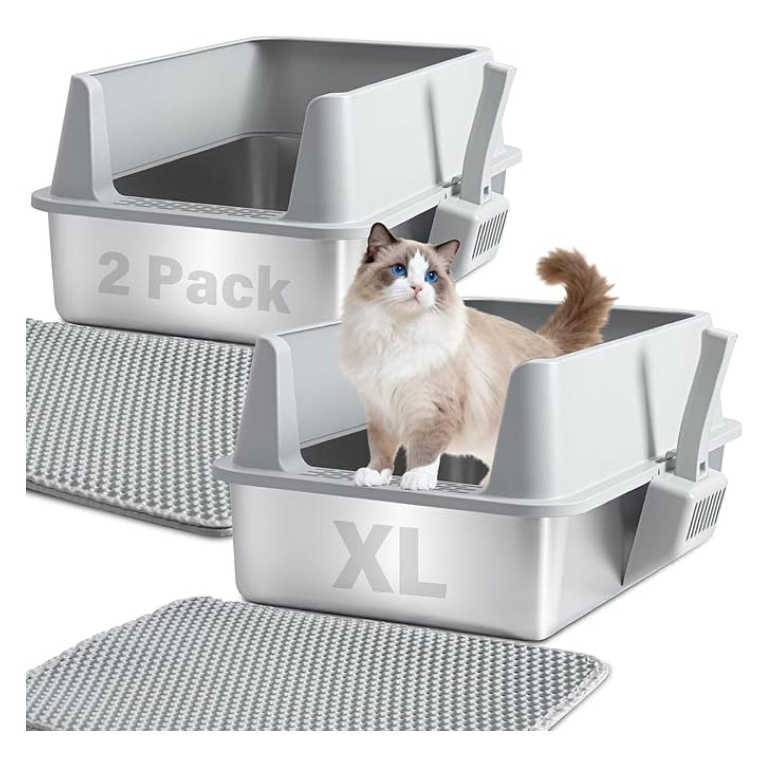 Stainless Steel Litter Box with Lid, XL Metal Litter Box 2 Pack, Extra ...