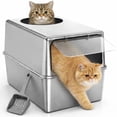 XL Stainless Steel Litter Box, Metal Cat Litter Box with Lid for Large ...