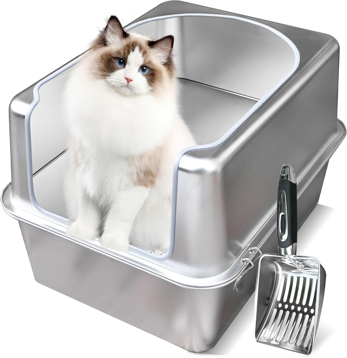 Stainless Steel Litter Box with Metal Lid and Scoop - Enclosed Metal ...