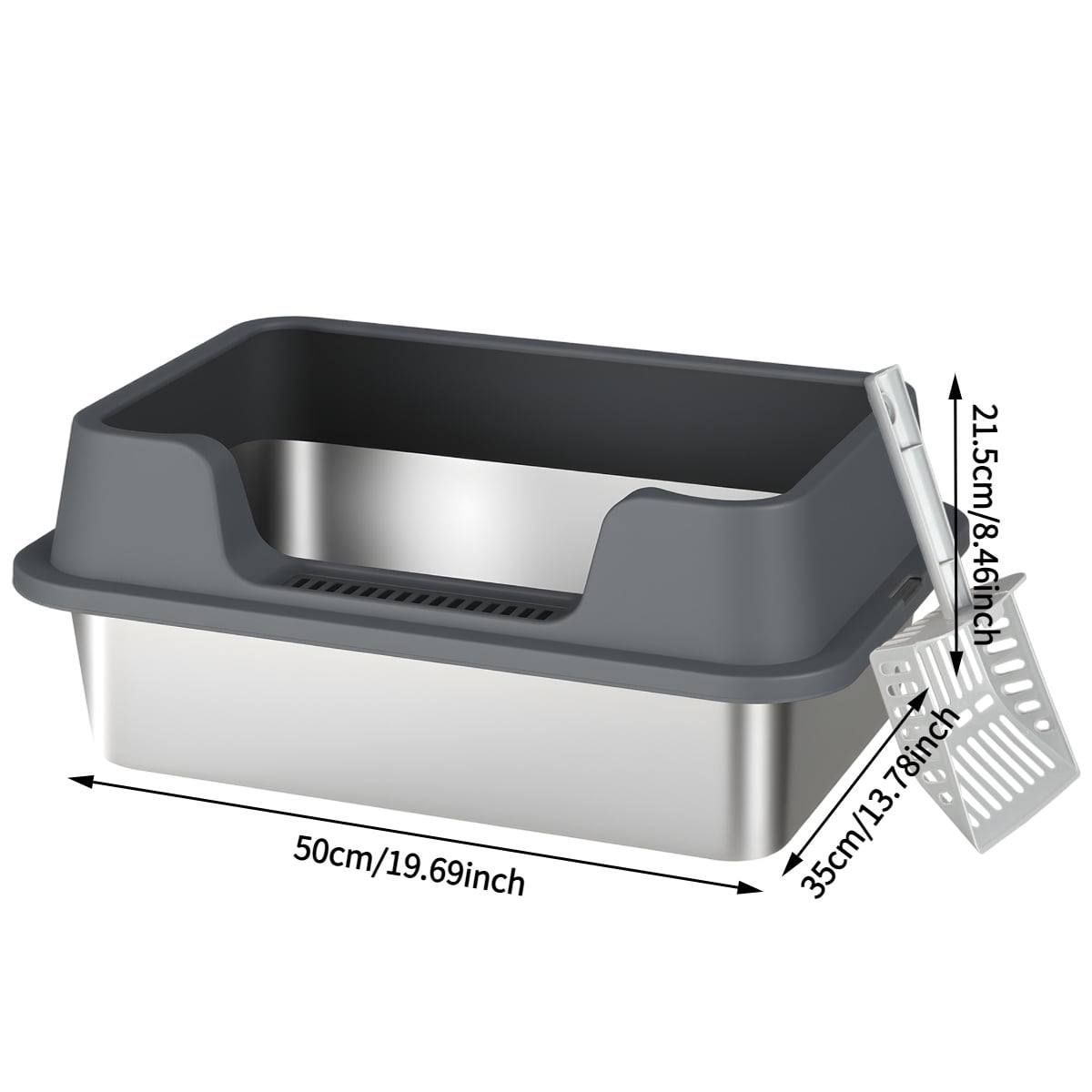 Stainless Steel Litter Box with Scoop, Large High-Wall Semi-Enclosed ...