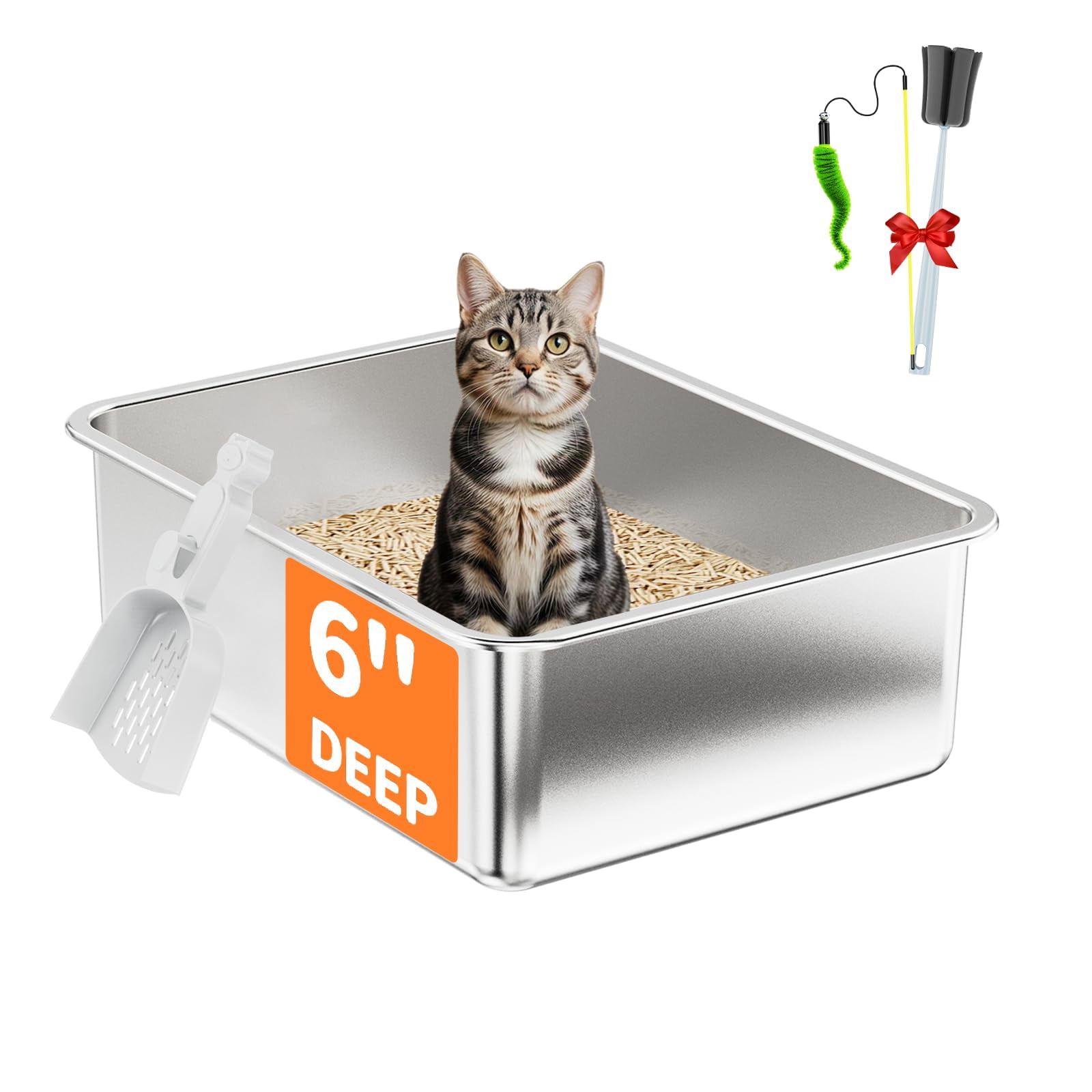 Stainless Steel Litter Box Set- [4-in-1] Cat Litter Box with Litter ...