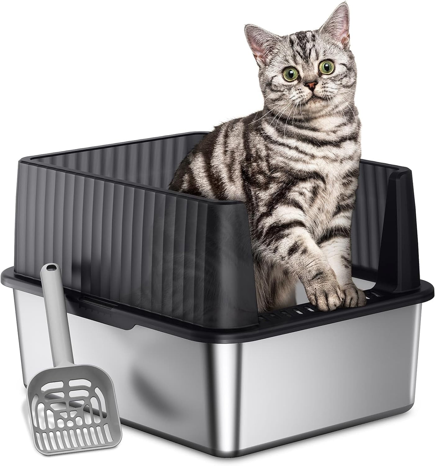 Stainless Steel Litter Box, Small Cat Litter Box with Lid, 17" L x 13.3 ...