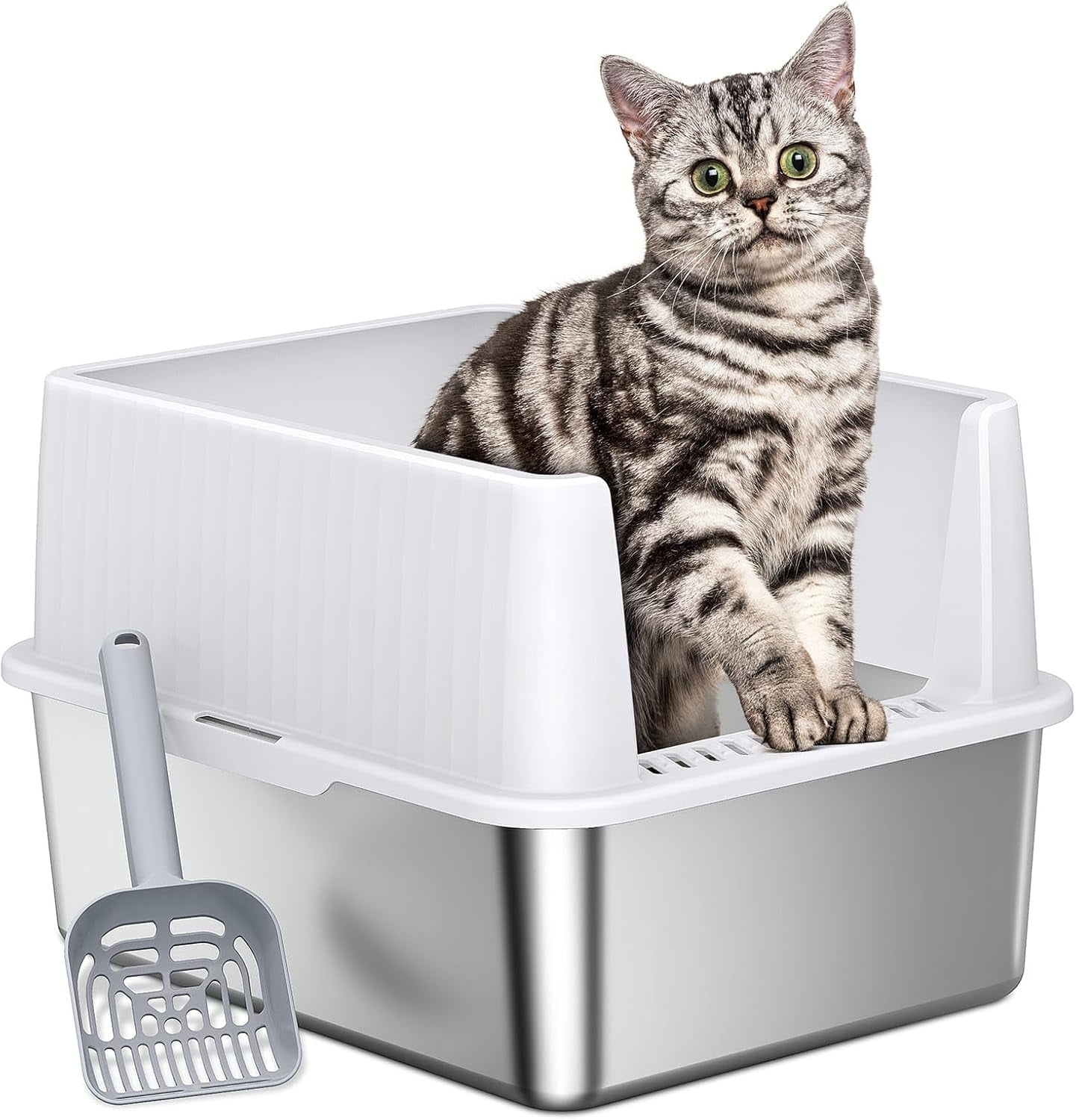 Stainless Steel Litter Box, Small Cat Litter Box with Lid, 17" L x 13.3 ...