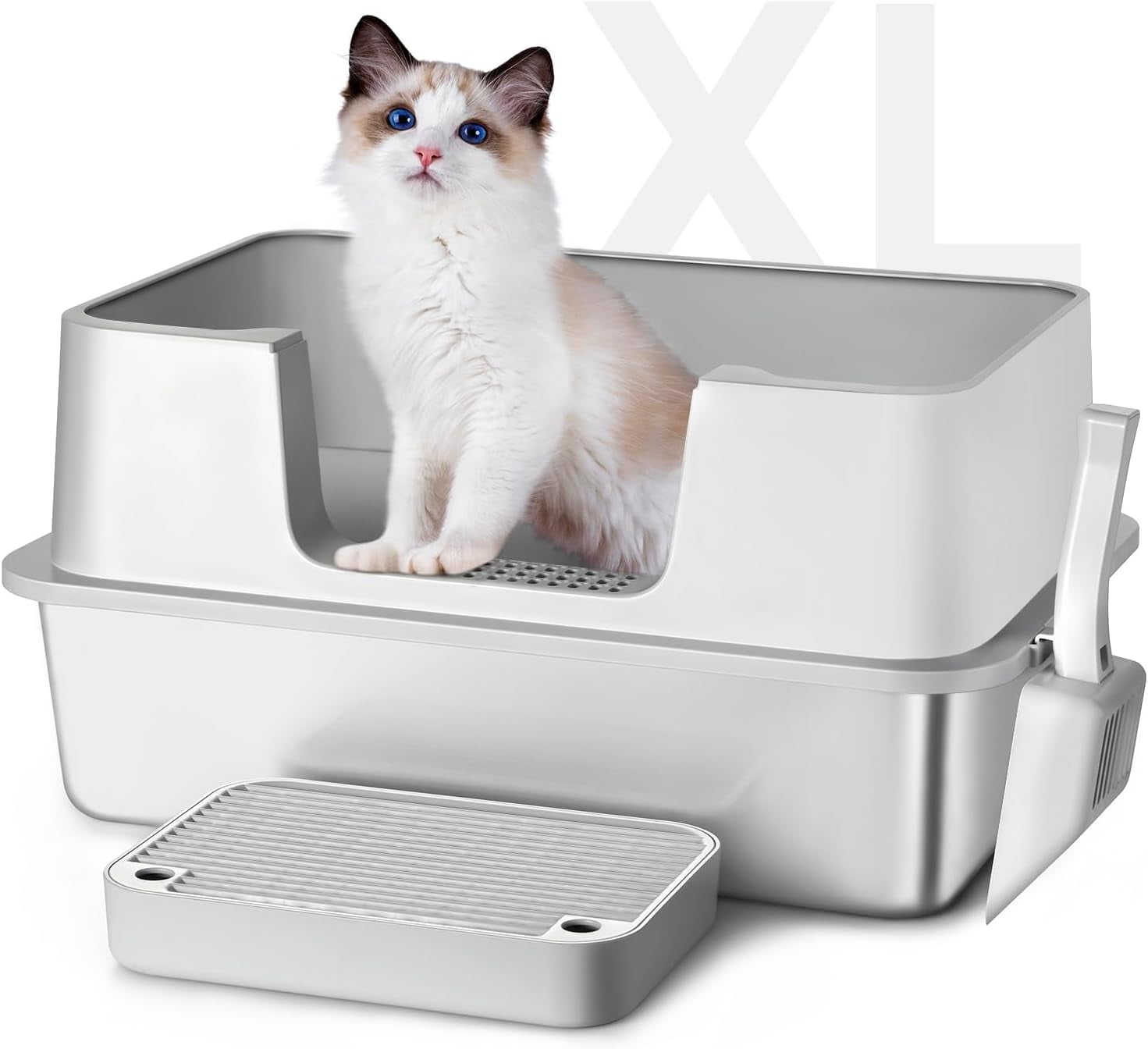 Stainless Steel Litter Box with Step Extra Large Cat Litter Box for Big ...
