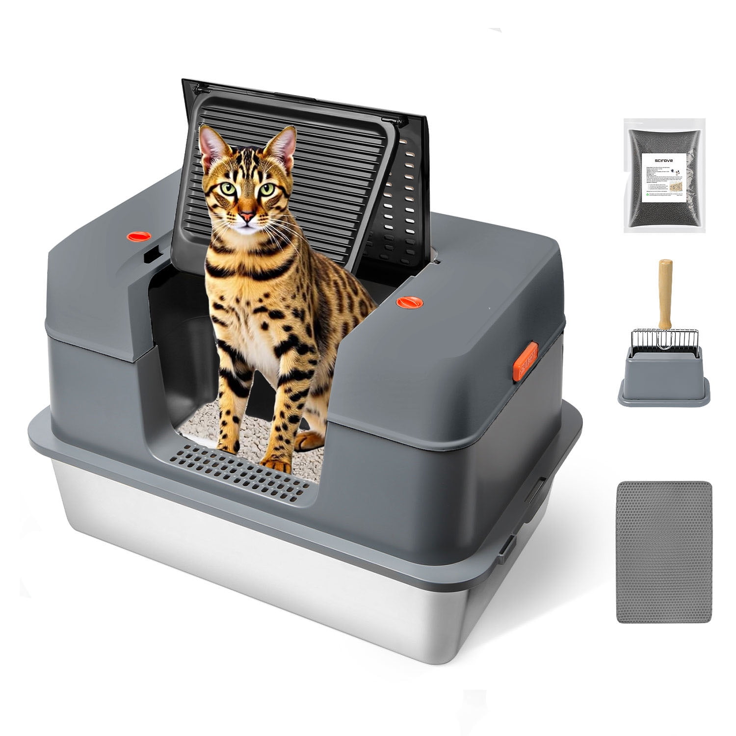 Stainless Steel Litter Box, XL Side Entry Extra Large Litter Box with ...