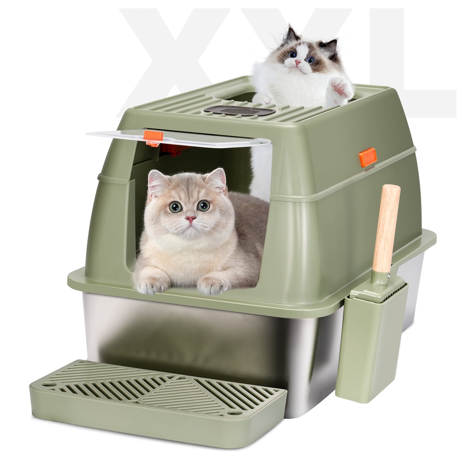 Stainless Steel Litter Box with Lid - Enclosed Metal Cat Box Front Entry Top Exit, Extra Large ...