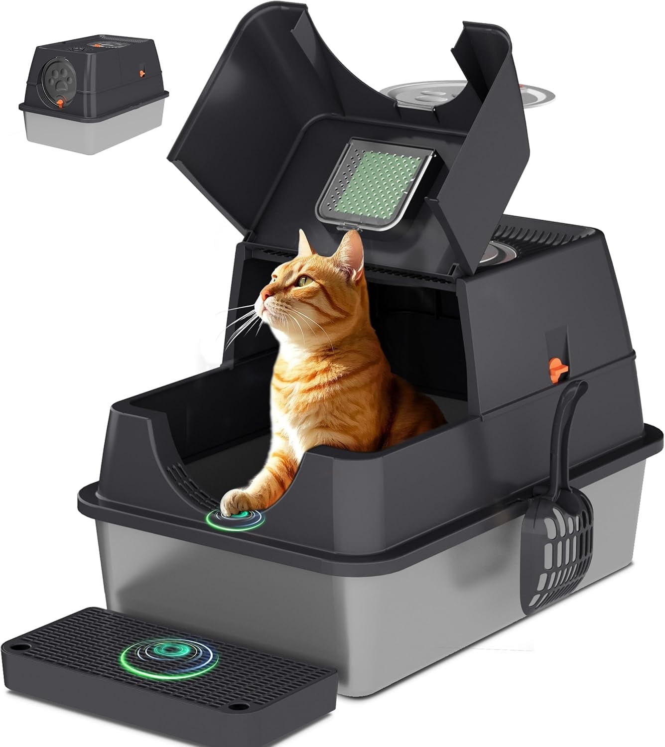 Stainless Steel Litter Box with Lid,Front Entry Top Exit Kitty ...