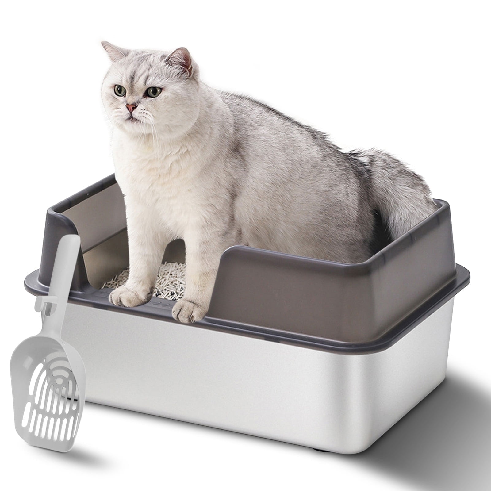 "Mgaxyff Open Top Stainless Steel Cat Litter Box, Nonstick, Hygienic ...