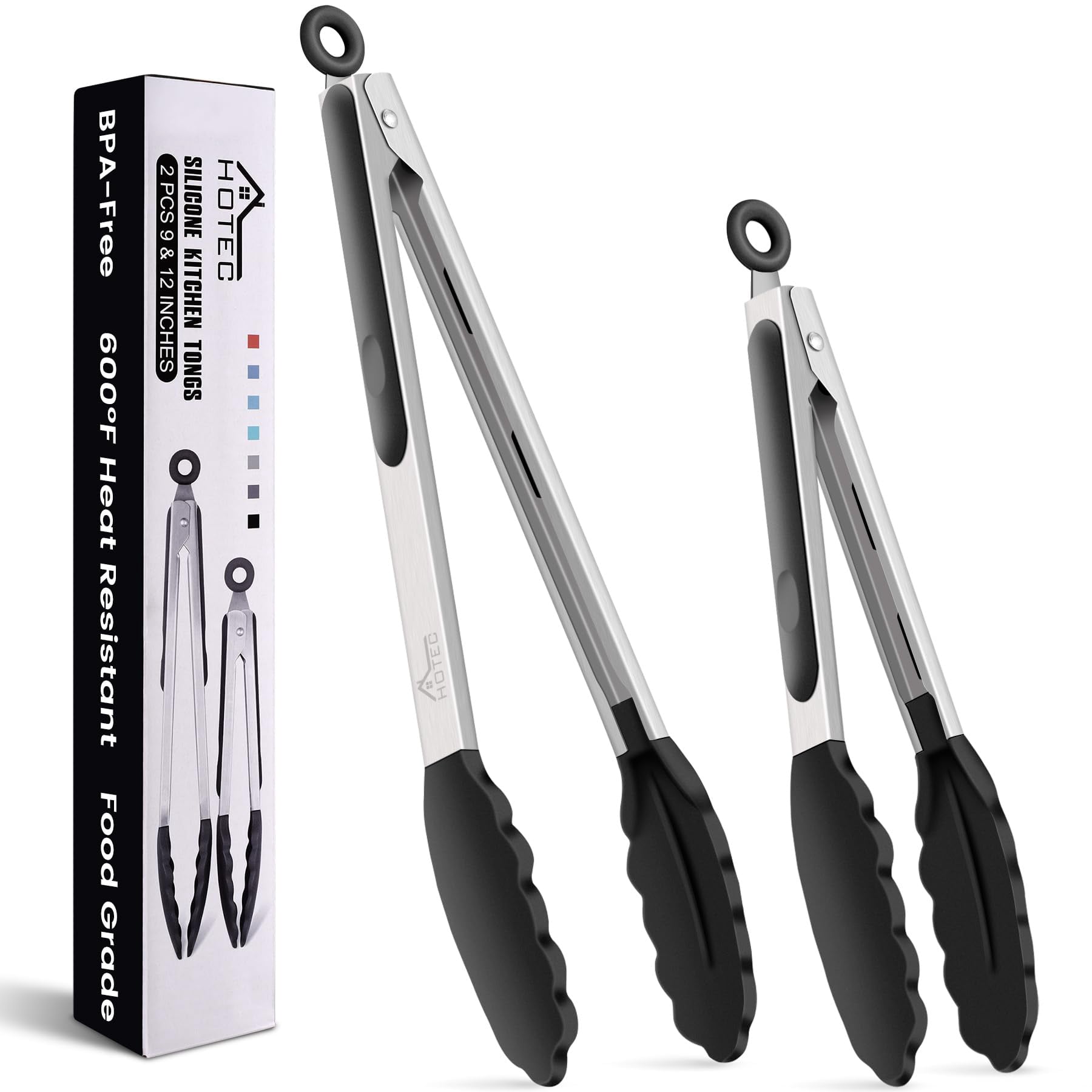 Stainless Steel Locking Kitchen Tongs with Silicone Tips, 9 and 12 Inch ...