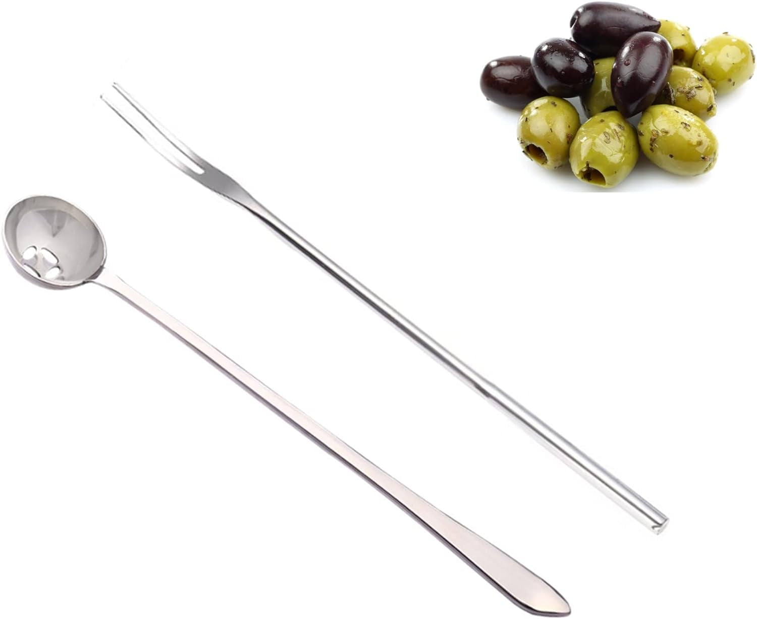Stainless Steel Long Handle Olive Spoon and Pickle Fork Set - Food ...
