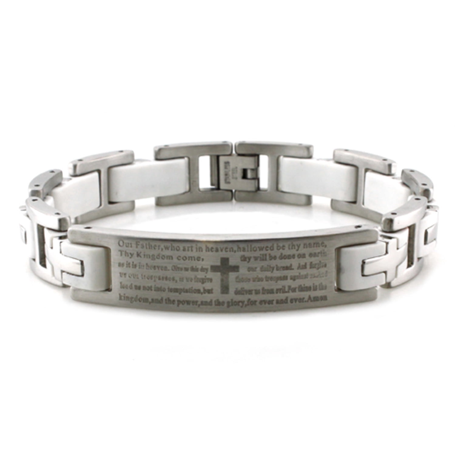 Tioneer Stainless Steel Biker White Rubber Link Bracelet - Walmart.com