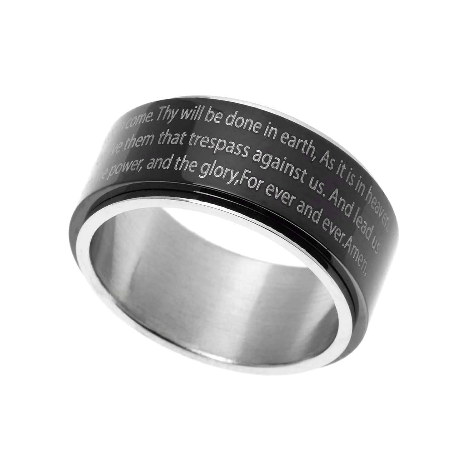 Stainless Steel Lord's Prayer Engraved Spinner Ring - Religious Faith ...