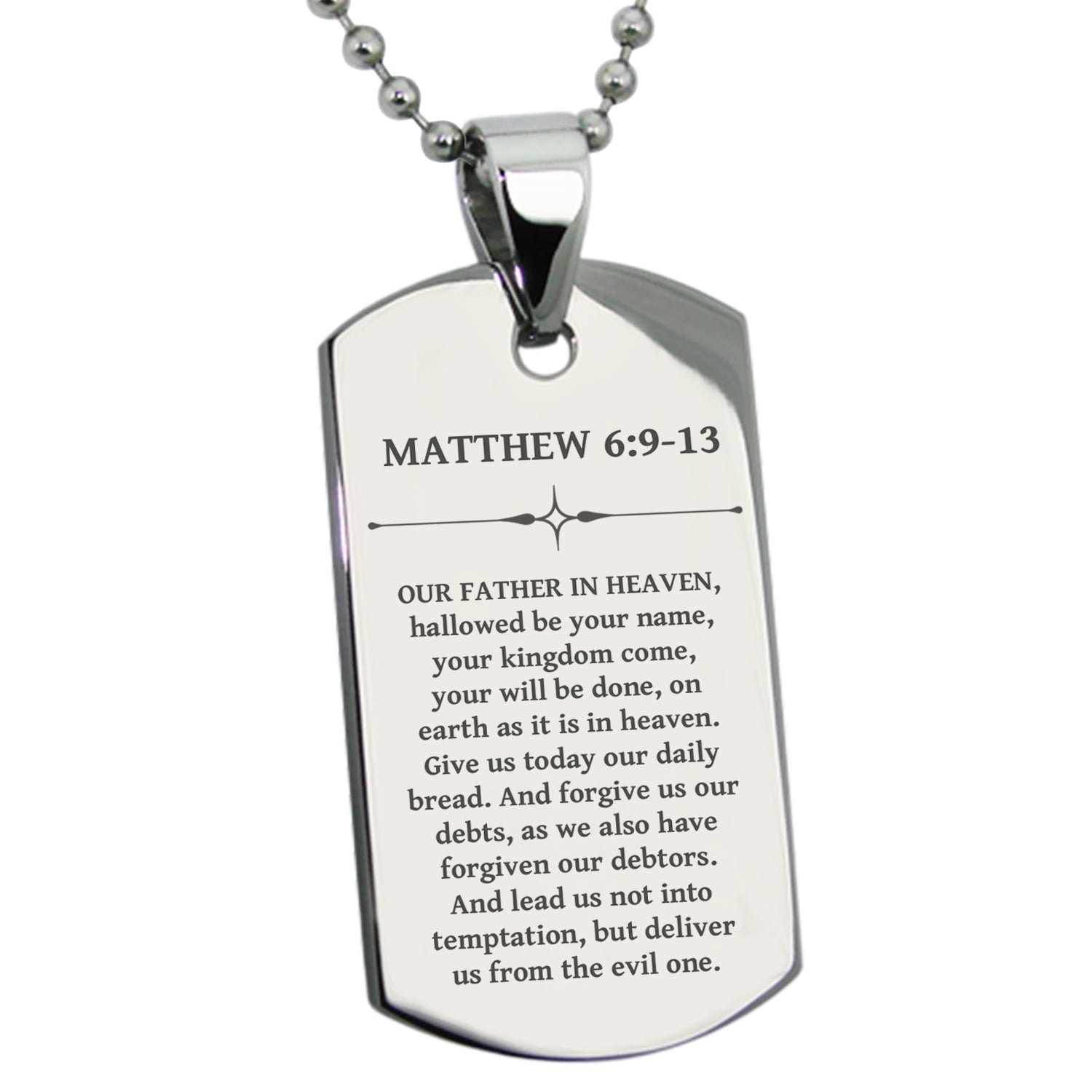 Tioneer Stainless Steel Lord's Prayer Matthew 6:9-13 Dog Tag Pendant ...