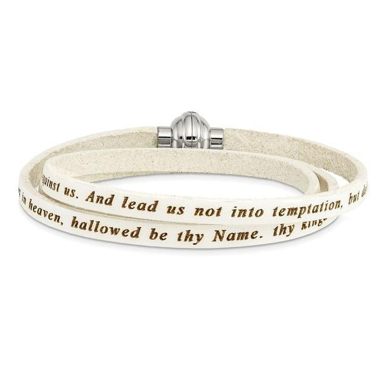 Stainless Steel Lords Prayer White Leather Wrap 23.5 in. Bracelet ...