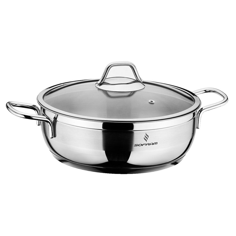 Stainless Steel Low Stockpot with Glass Lid 4.2-qt. (4 L) Soup Pot Low ...