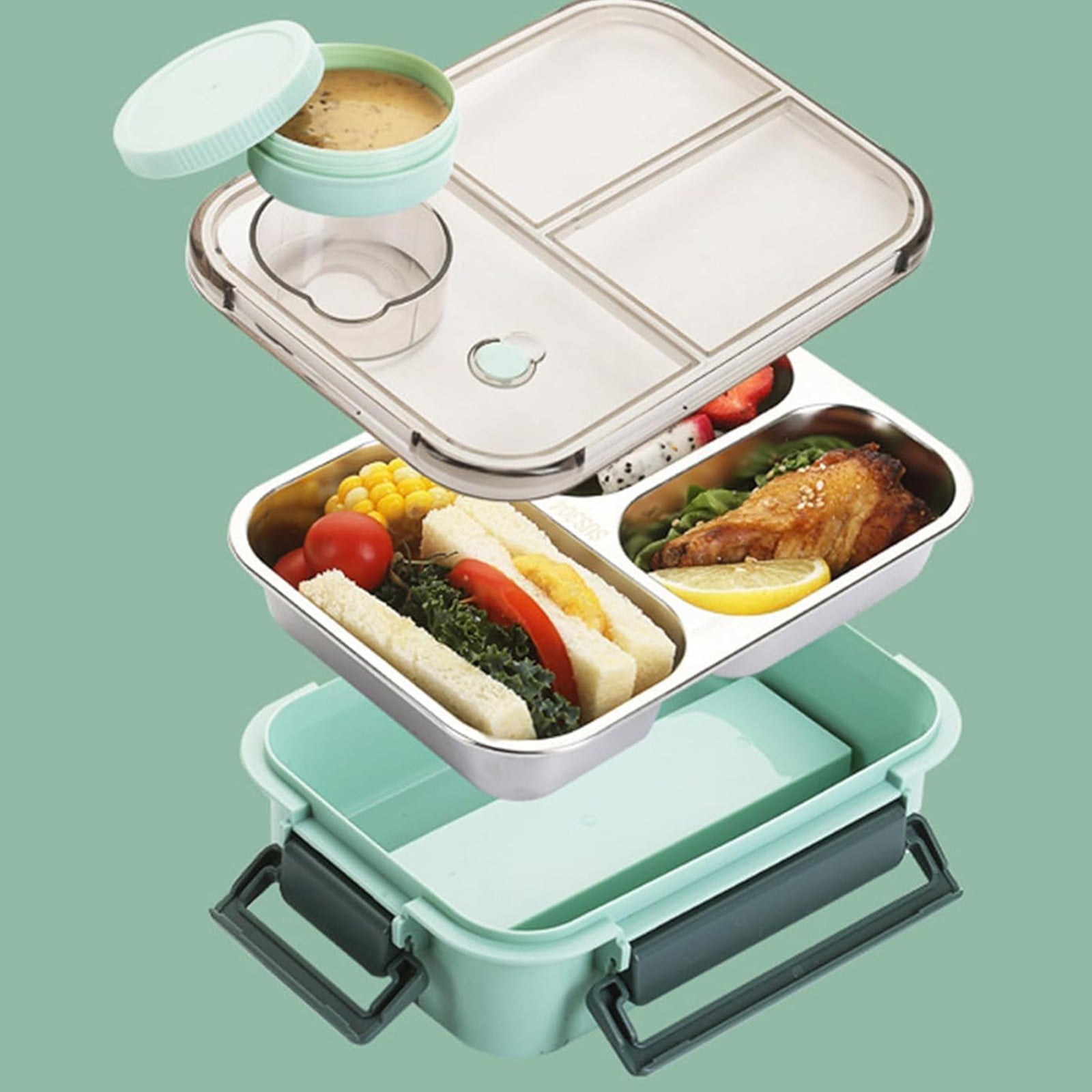 Stainless Steel Lunch Box 3-Grid Lunch Container,Portable Food Box Food ...