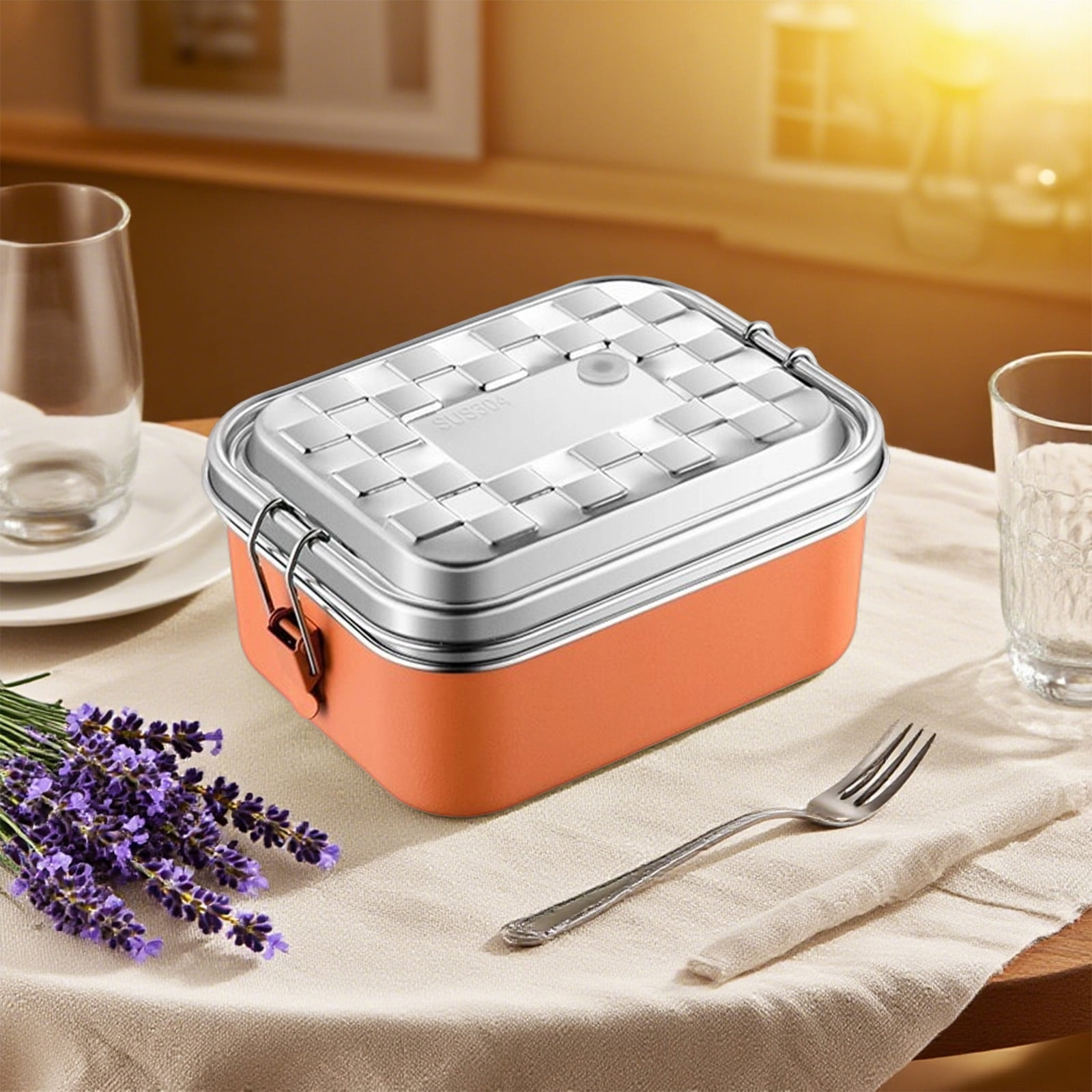 Stainless Steel Lunch Box With Compartments Large Capacity Double Layer ...
