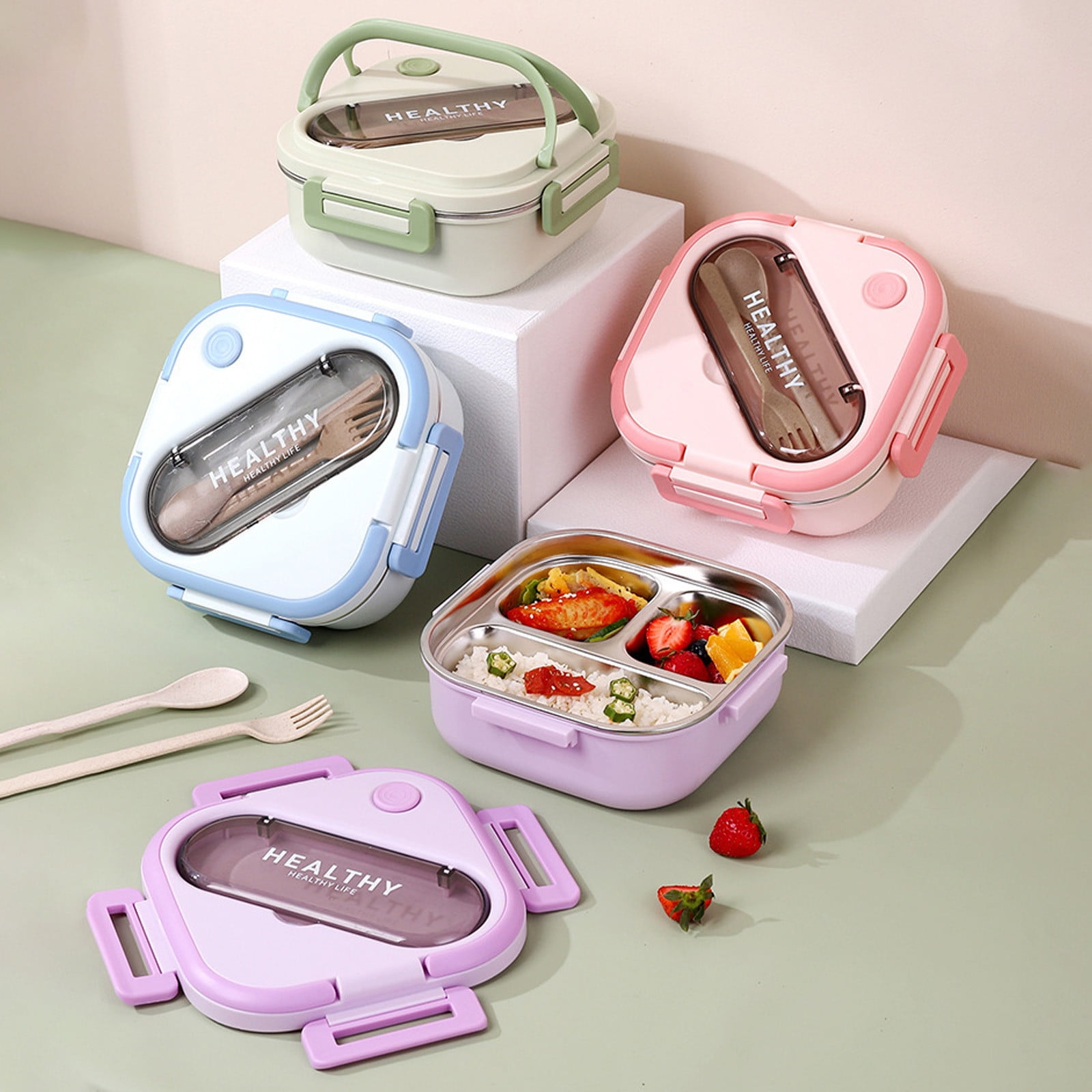 Stainless Steel Lunch Box | Double Layer Bento Box with Integrated Utensil Storage | Leakproof ...