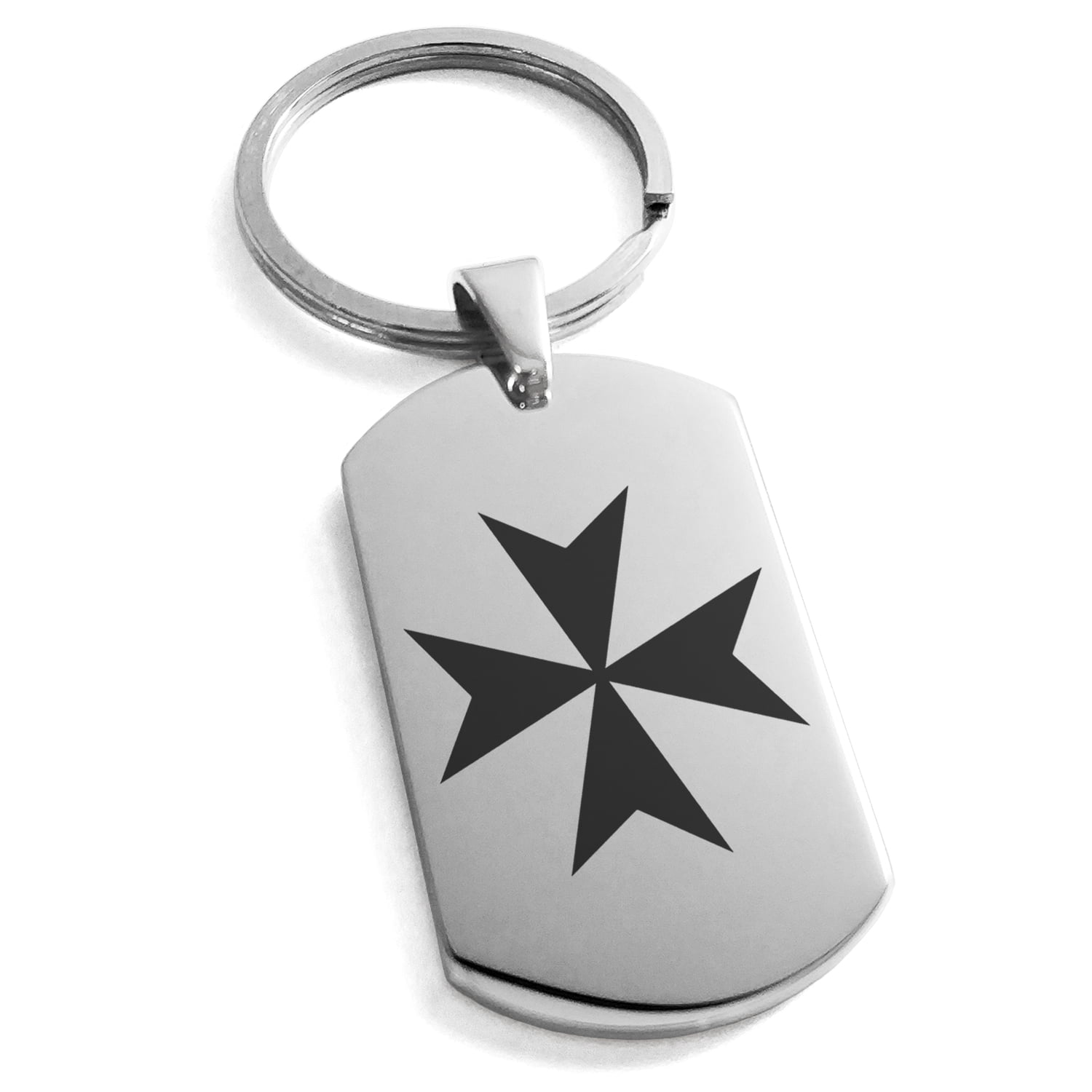 Tioneer Stainless Steel Maltese Cross Engraved Dog Tag Keychain Keyring ...