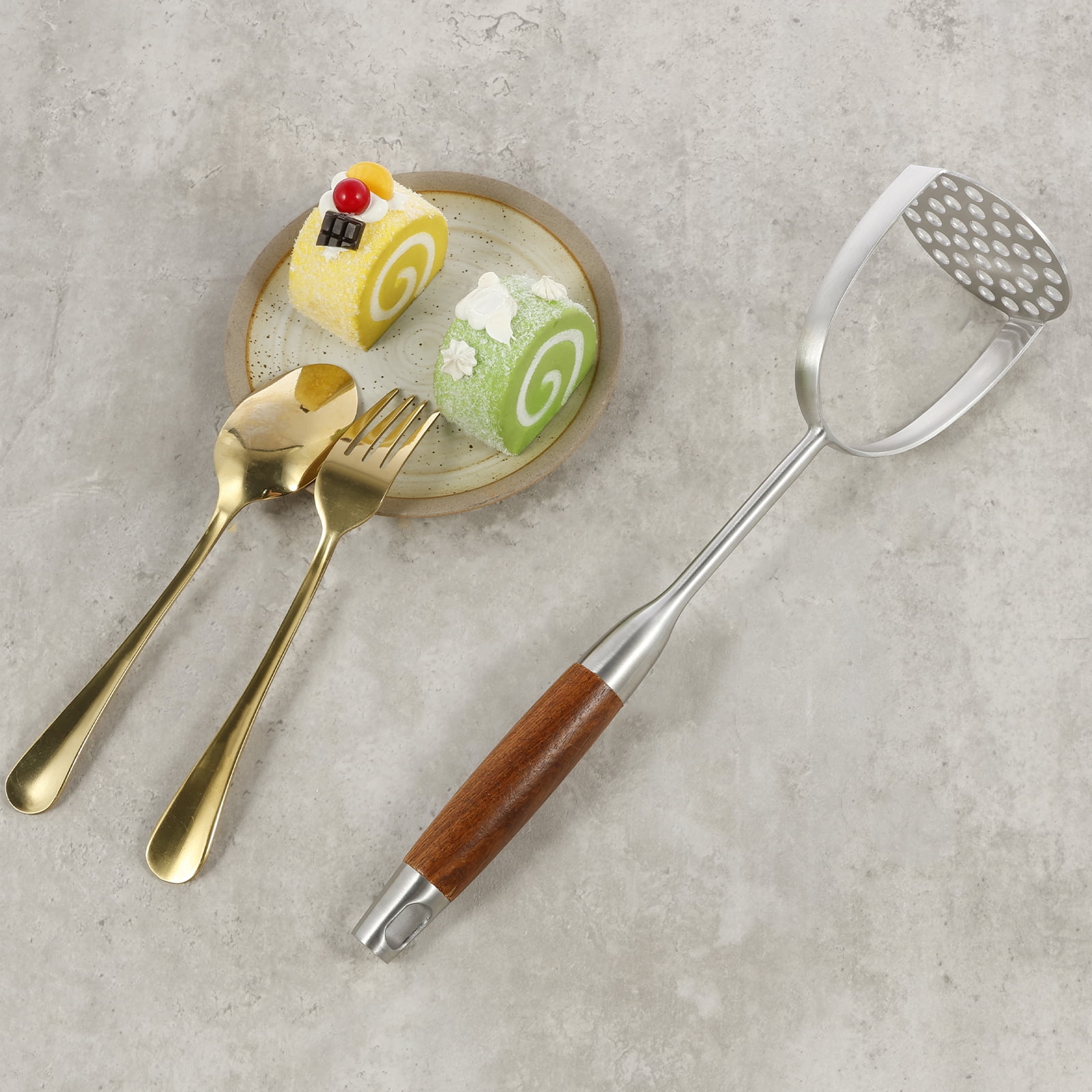 Stainless Steel Mashed Potato Masher with Wood Handle Heavy Duty Potato ...