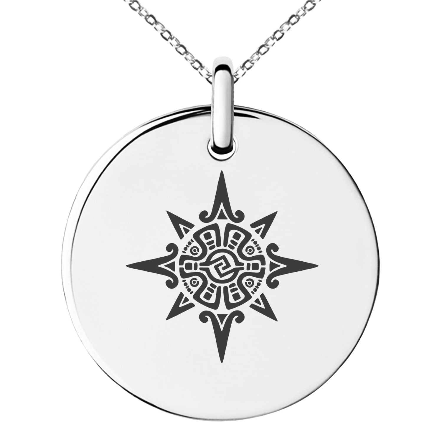 Stainless Steel Mayan Sun God Rune Engraved Small Medallion Circle ...