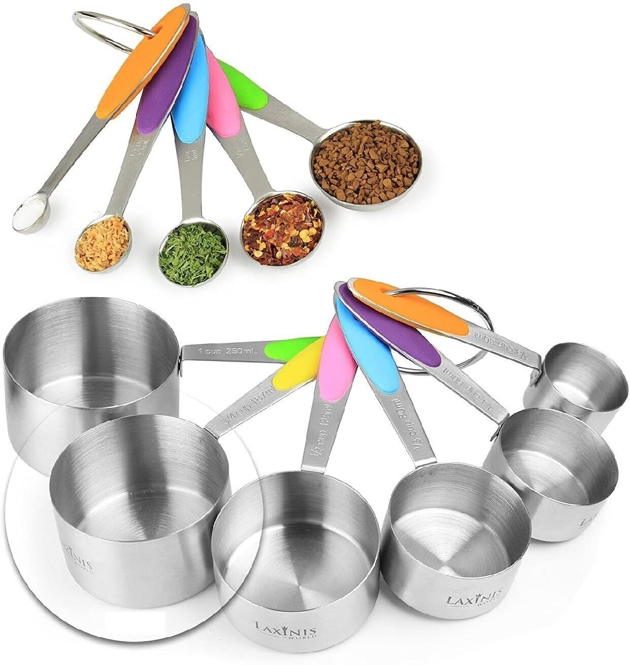 Stainless Steel Measuring Cups & Measuring Spoons 11-Piece Set 6 Cups ...